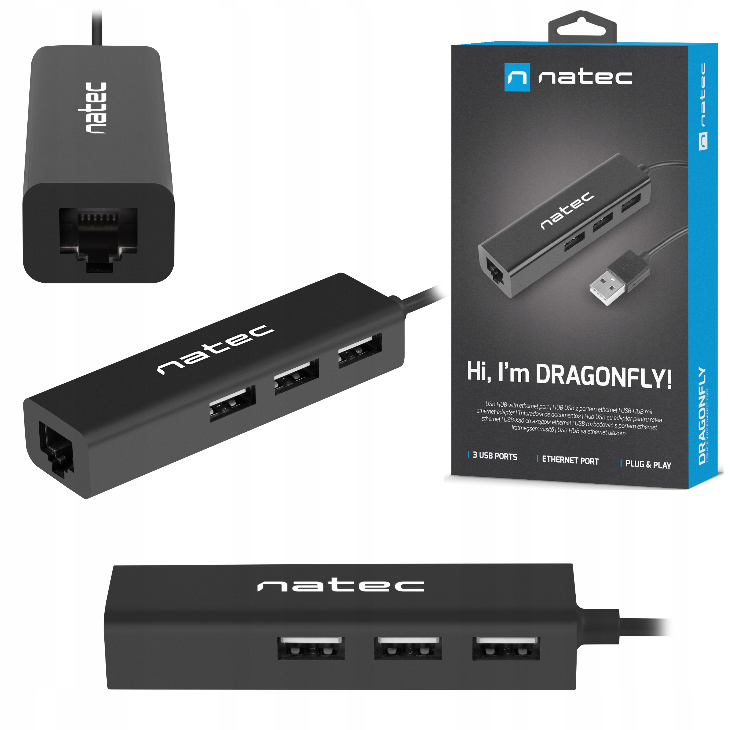NATEC HUB USB 2.0 DRAGONFLY 3 PORTY + RJ45 NHU-1413 - Sklep, Opinie, Cena w Allegro