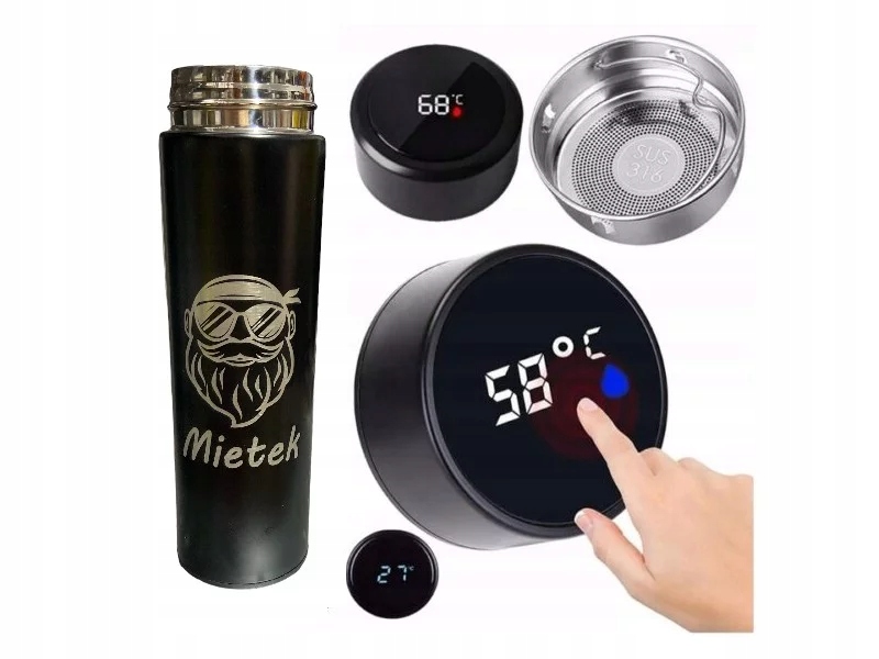Termos SMART KUBEK TERMICZNY z LED GRAWER LOGO na prezent urodziny ...