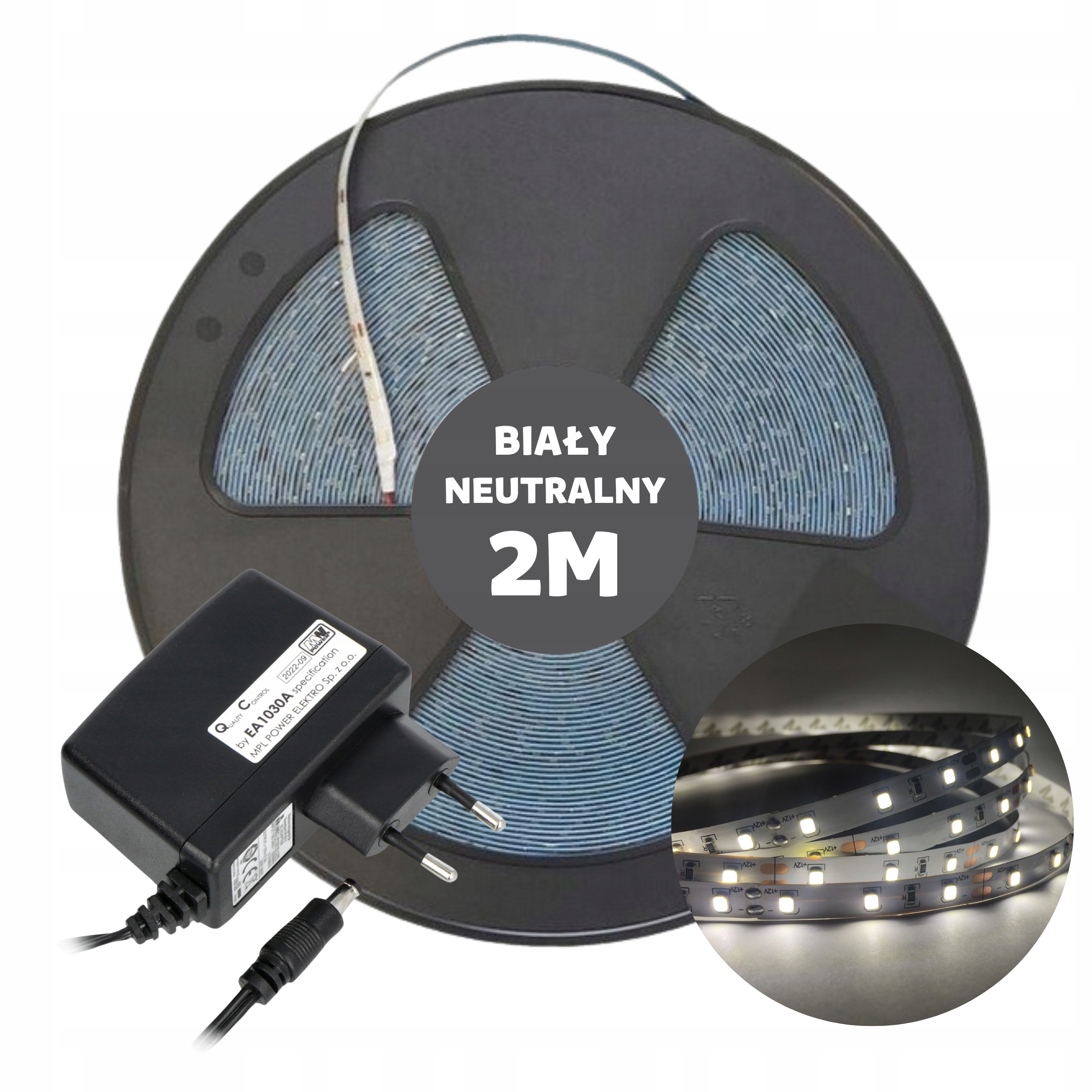 Taśma listwa pasek LED do kuchni biały neutralny 2m z zasilaczem ...