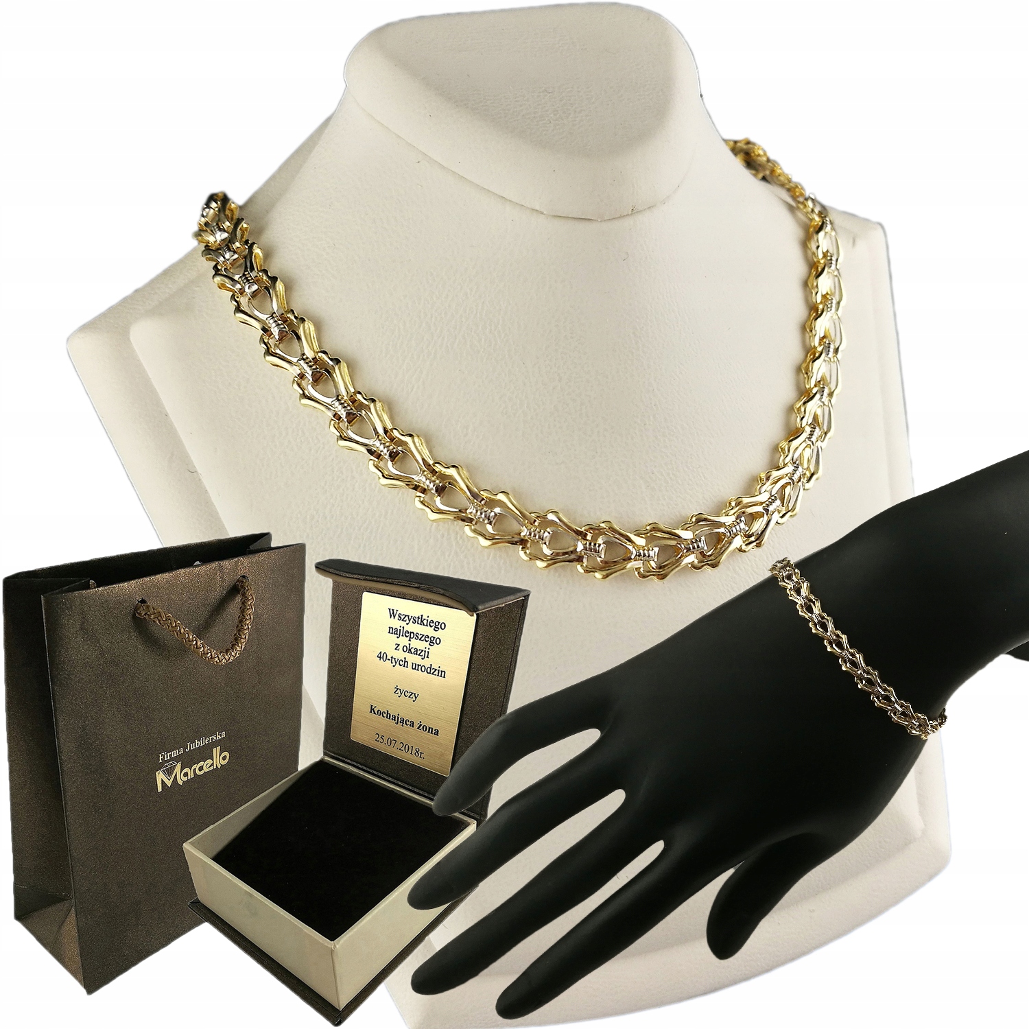 Złoty Łańcuszek Damski Kolia z Bransoletką pr.585 • Cena, Opinie ...