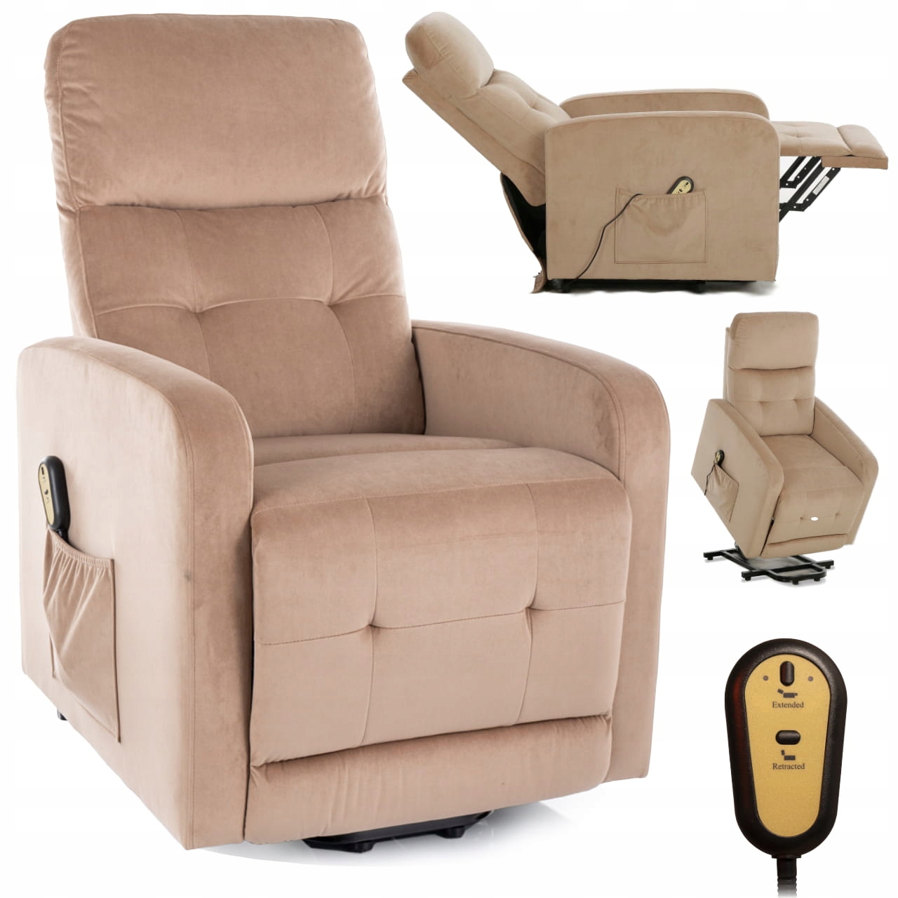 Fotel Rozkładany Elektryczny z Oparciem i Podnóżkiem Beżowy OTUS SIGNAL (5904824420530) • Cena ...