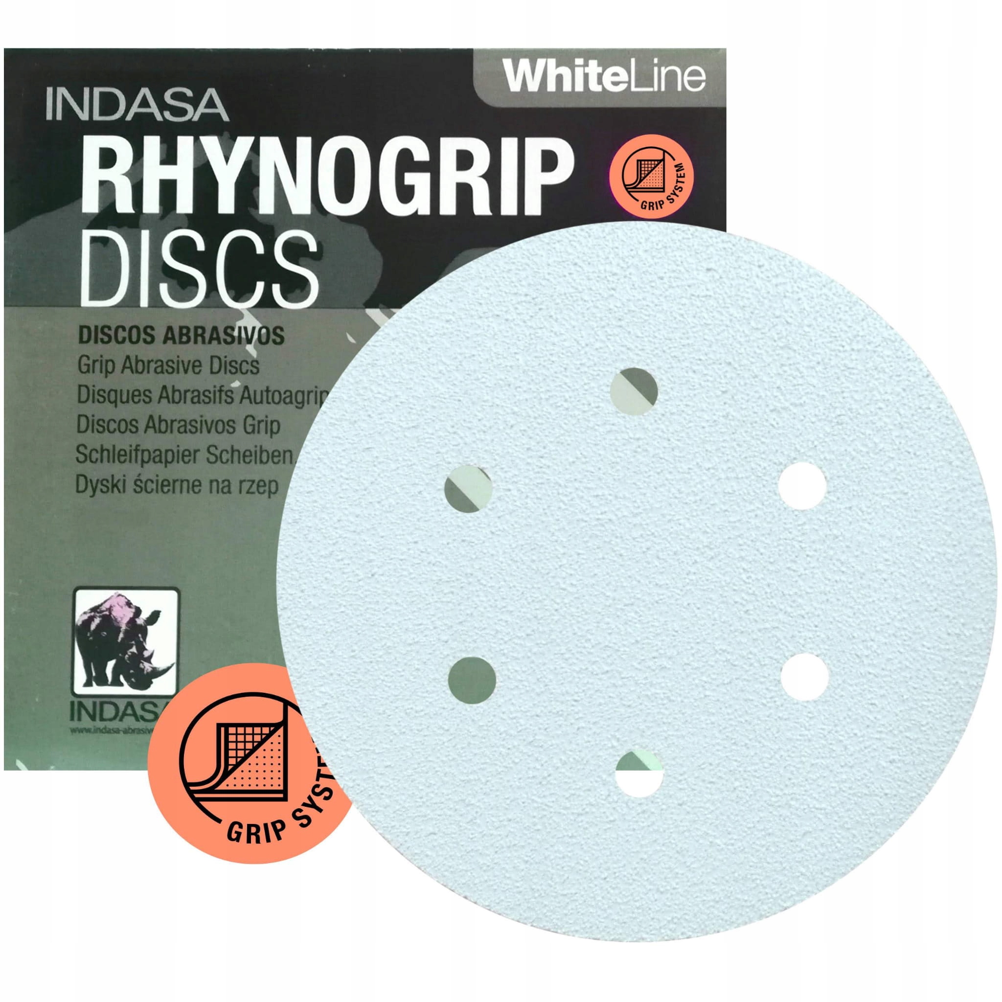 INDASA WHITE LINE RHYNOGRIP Papier krążki ścierne na rzep P150 150mm6H ...