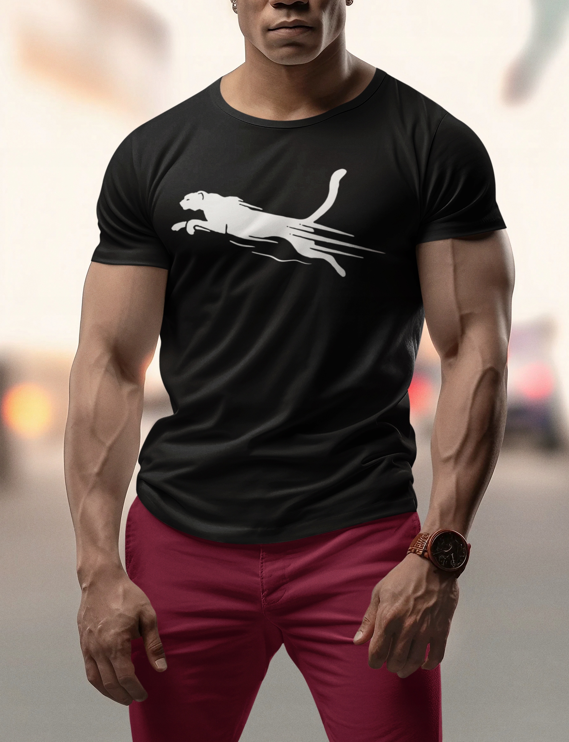 T-shirt Męski Przewiewna Luźna Koszulka Nadruk Kot Jak Puma Roz 4XL ...