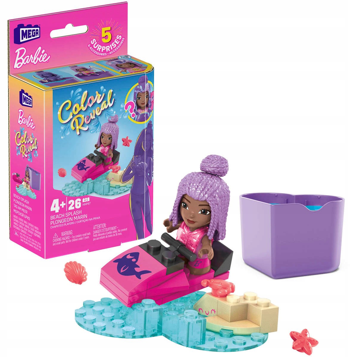 Mattel Mega Construx Barbie: Color Reveal - Beach Splash Micro-Doll ...