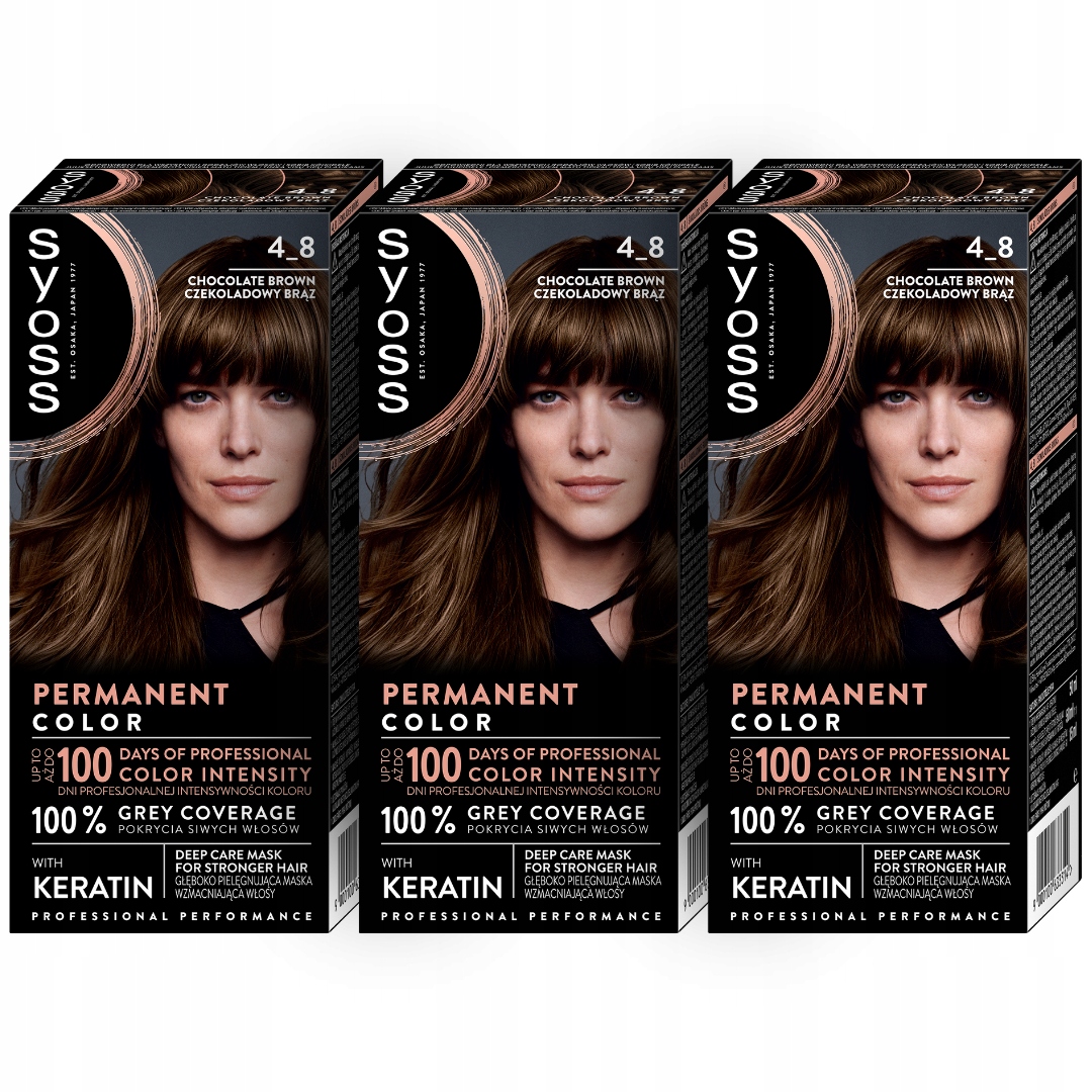 Syoss Farba do Włosów Trwała Permanent Color 4-8 Czekoladowy Brąz 3 szt ...