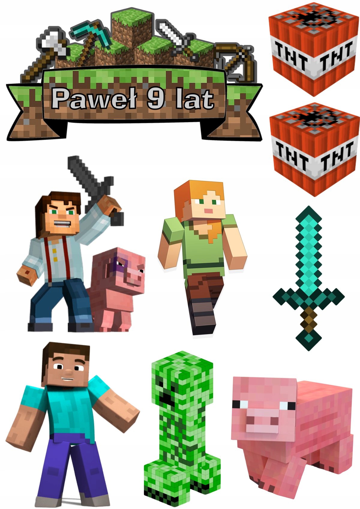 Opłatek cukrowy MINECRAFT postacie wydruk cukrowy 12670168913 - Allegro.pl