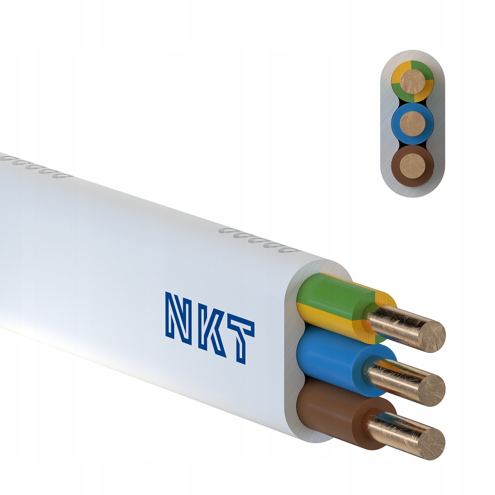 Przewód płaski instalacyjny YDYp NKT 3x2,5 - 1m (651817214038) • Cena ...