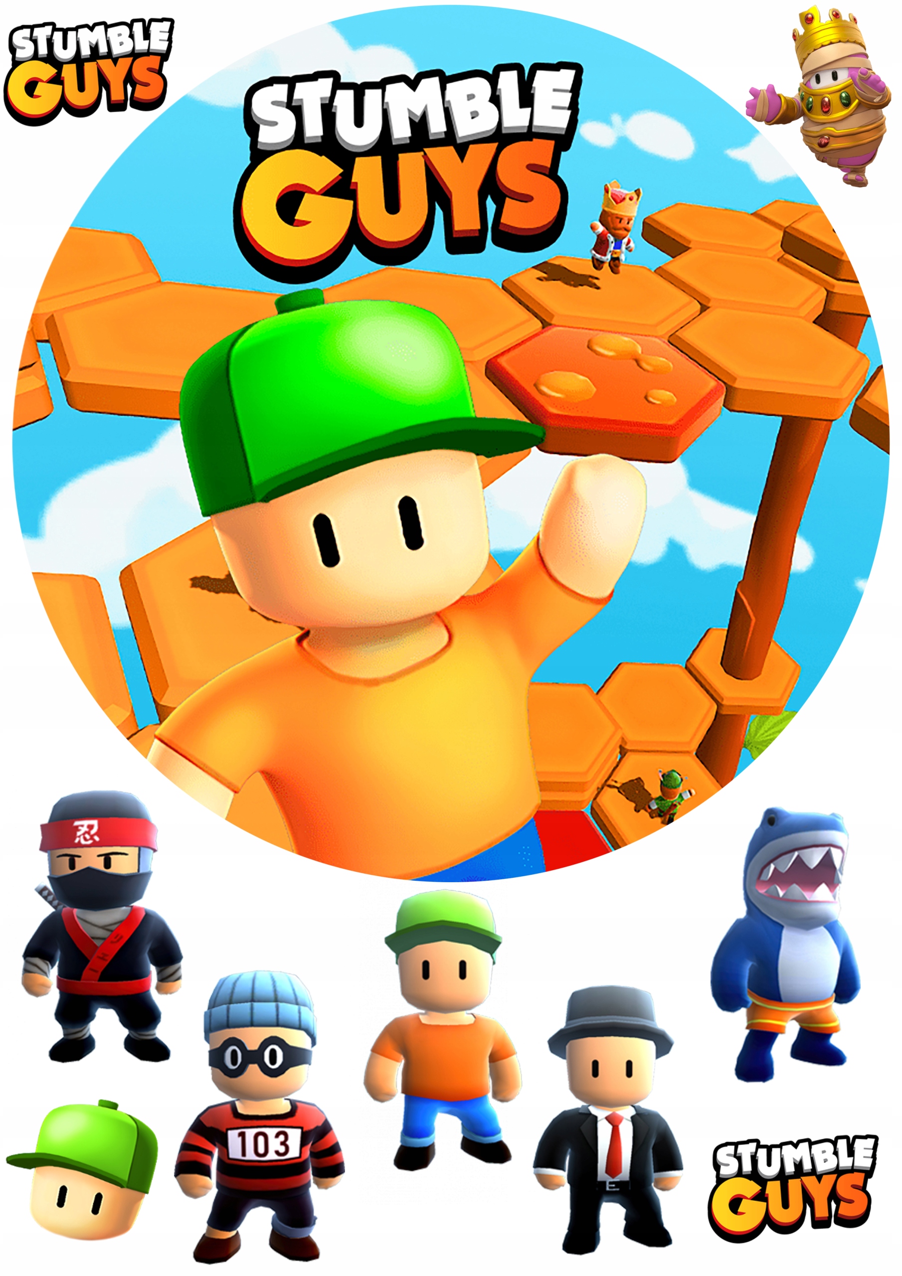 OPŁATEK NA TORT STUMBLE GUYS + 5 MINI POSTACI IMIĘ 13042812803 - Allegro.pl