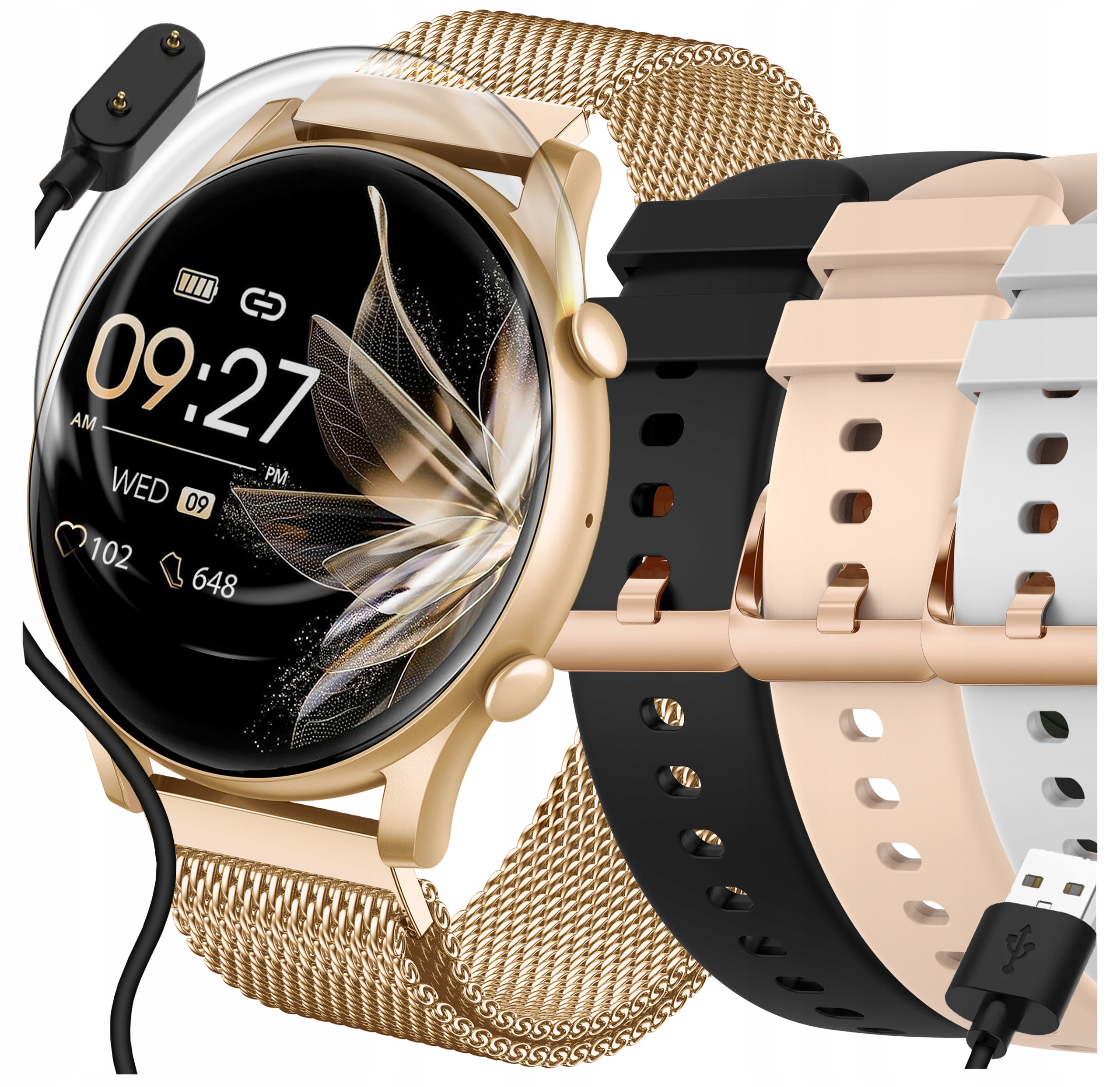 SMARTWATCH ZEGAREK DAMSKI POLSKIE MENU ROZMOWY ZDROWIE SPORT AMOLED 4 PASKI - Sklep, Opinie ...