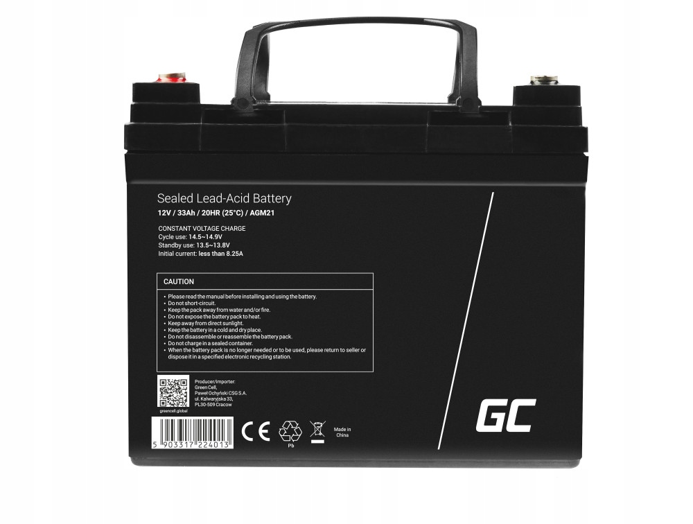 AKUMULATOR AGM 12V 33AH ŁÓDŹ SOLARY WÓZEK UPS PRZETWORNICA LEDY GREEN CELL - Sklep, Opinie, Cena ...
