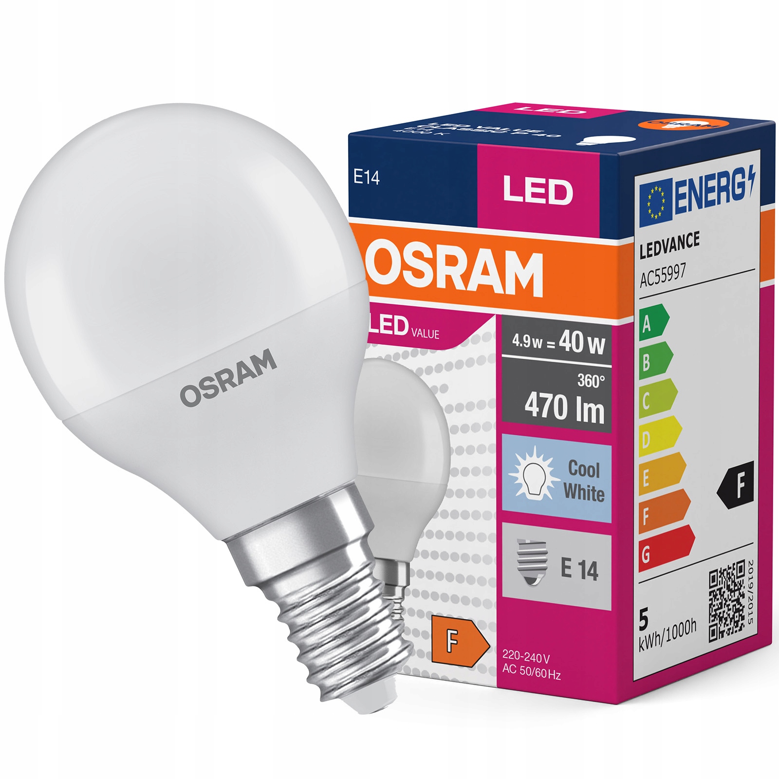 ŻARÓWKA LED E14 KULKA 4,9W = 40W 470lm 4000K NEUTRALNA 200st OSRAM (4058075147911) • Cena ...