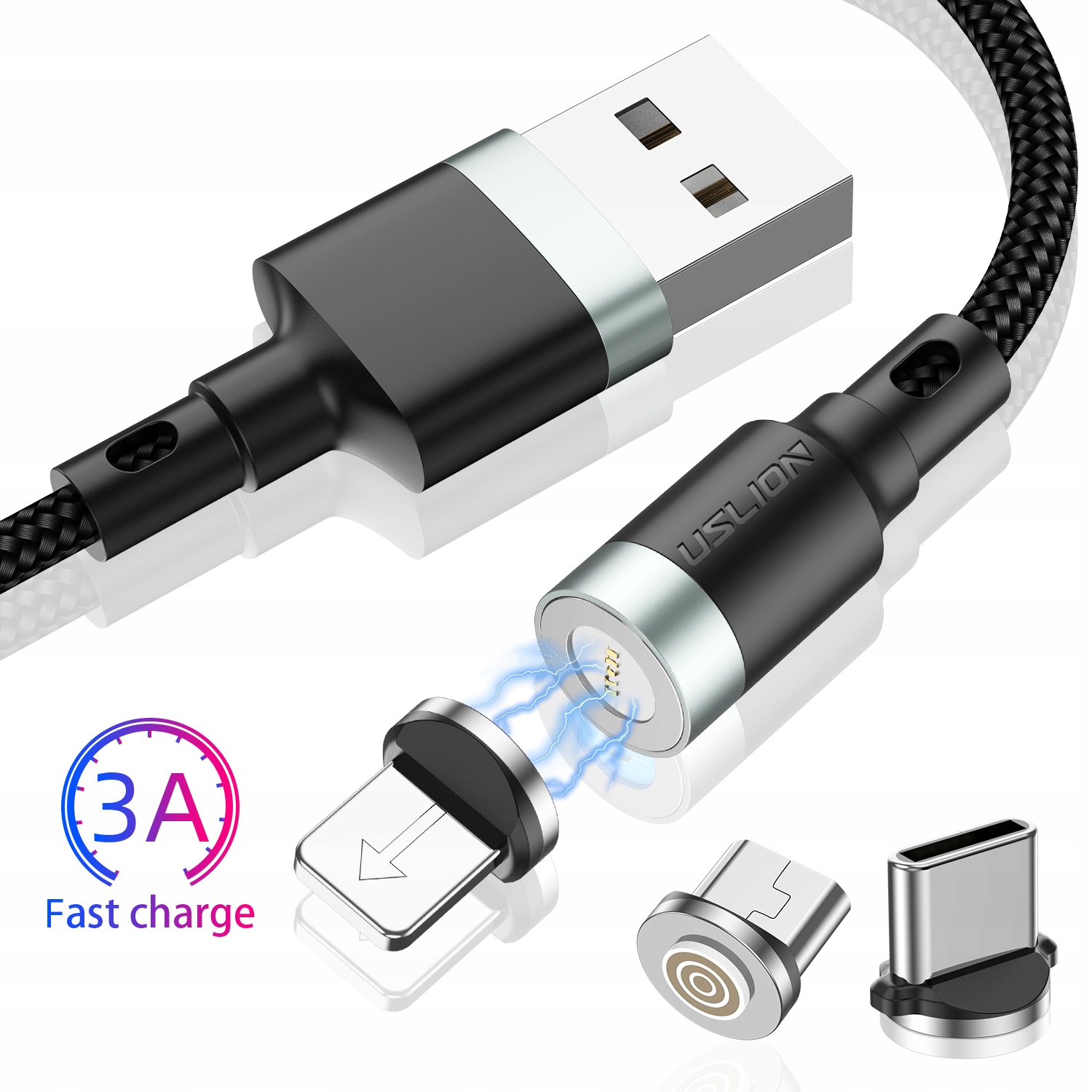 Kabel Uslion USB - USB typ C / microUSB / Lightning 2 m czarny - Sklep, Opinie, Cena w Allegro