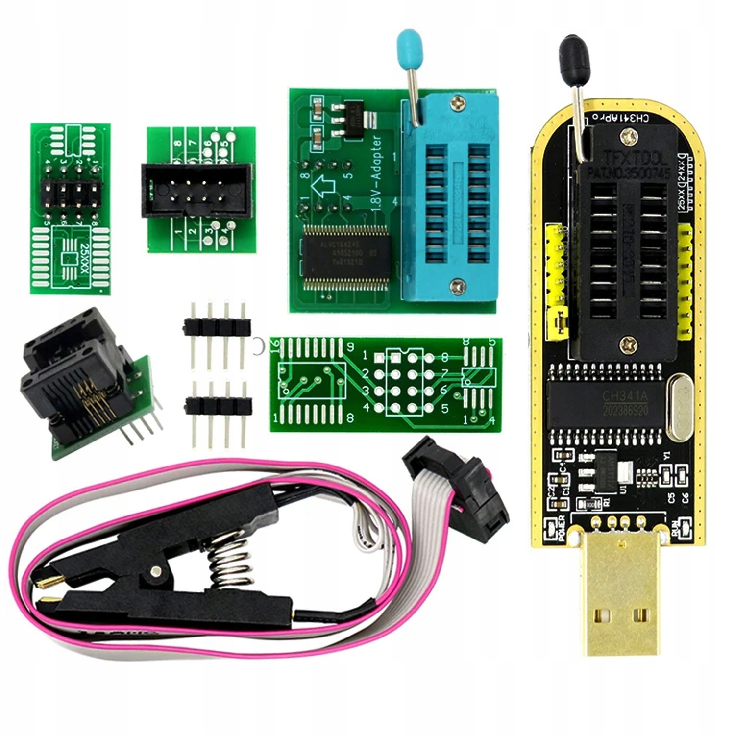 CH341A programator pamięci FLASH EEPROM 5V 1.8V adaptery i klips zestaw XL - Sklep, Opinie, Cena ...