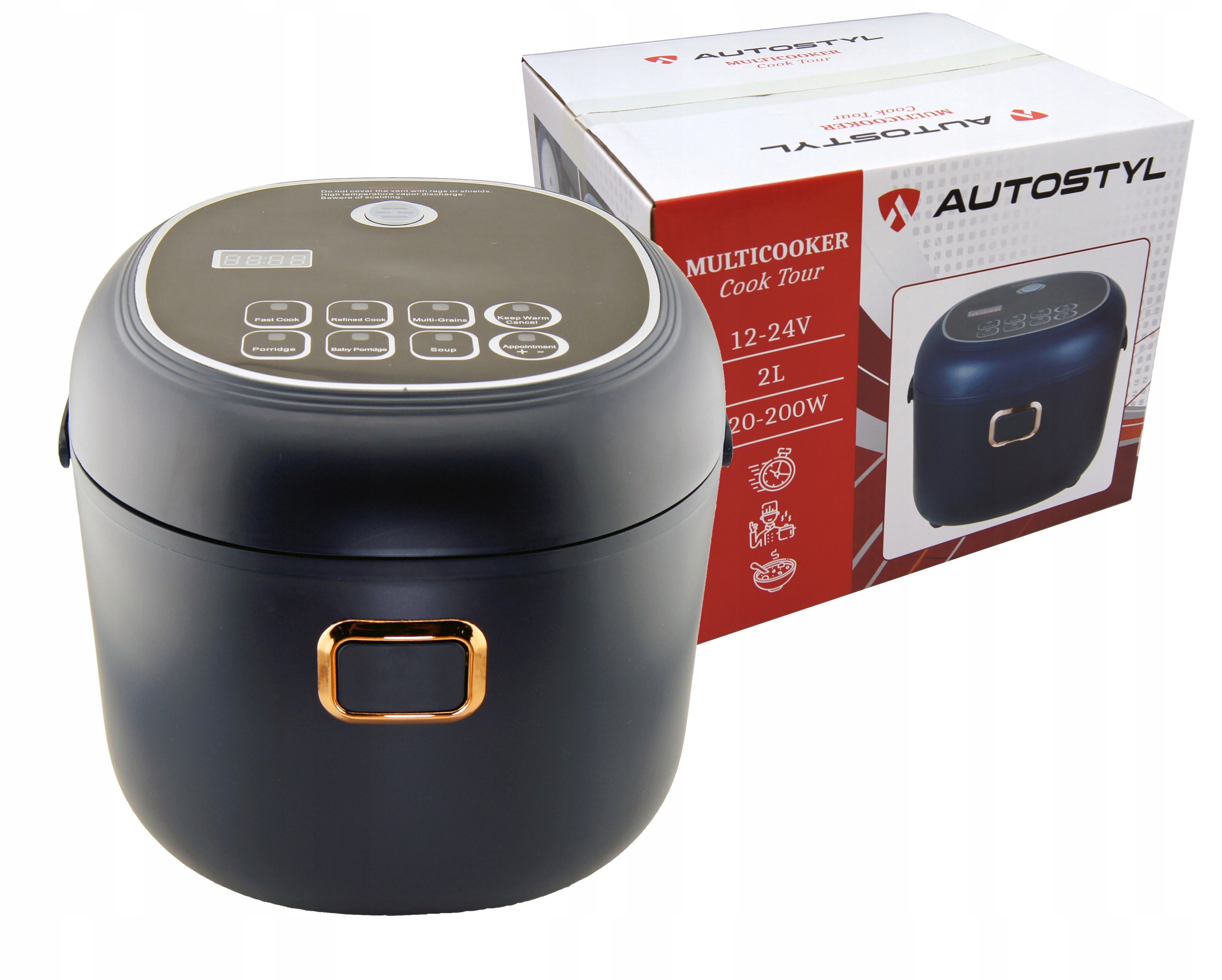 Ryżowar samochodowy 2l Multicooker 12V 24V TIR BUS LCD timer hfg ...