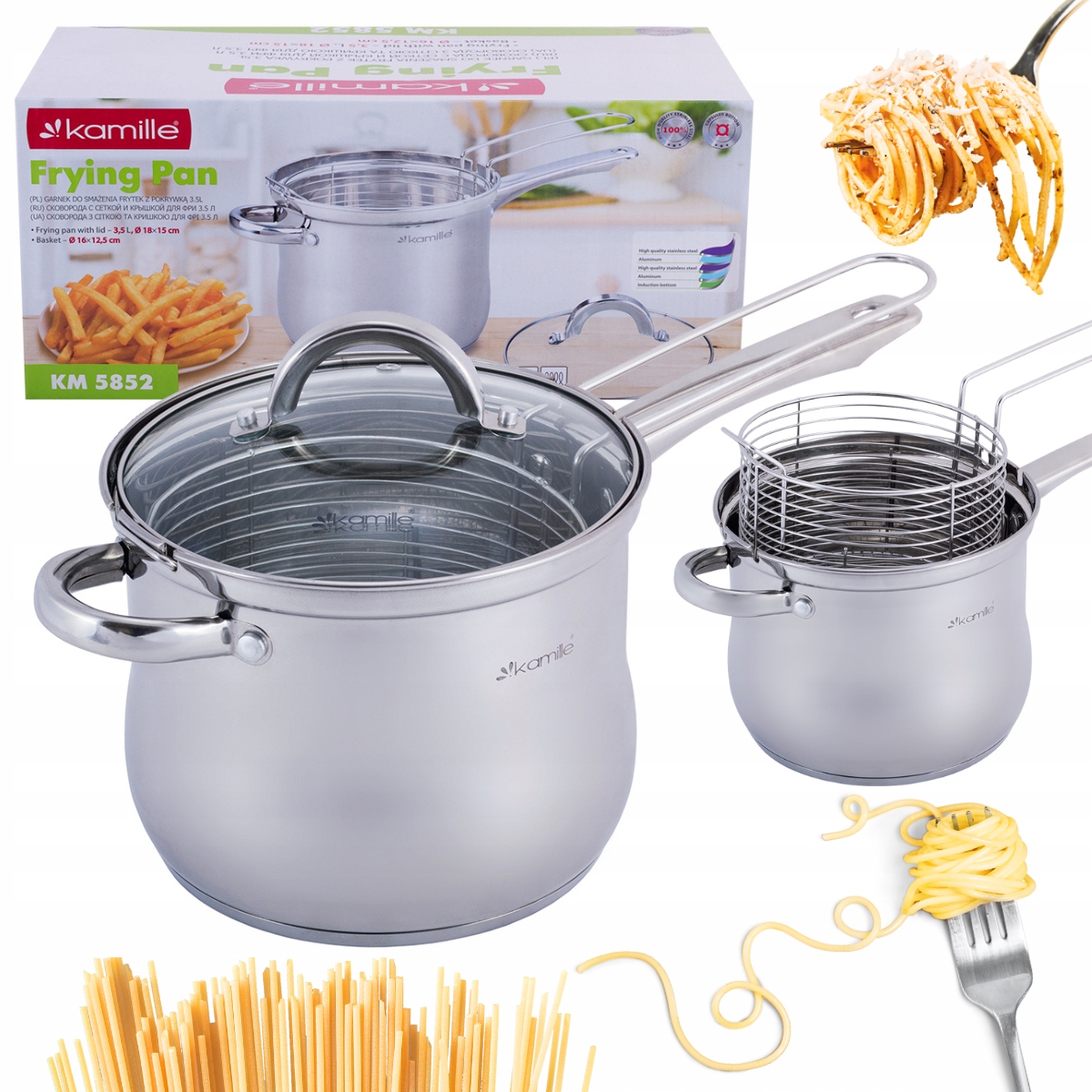 RONDEL GARNEK KAMILLE DO SMAŻENIA FRYTEK GOTOWANIA MAKARONU Z SITKIEM ...