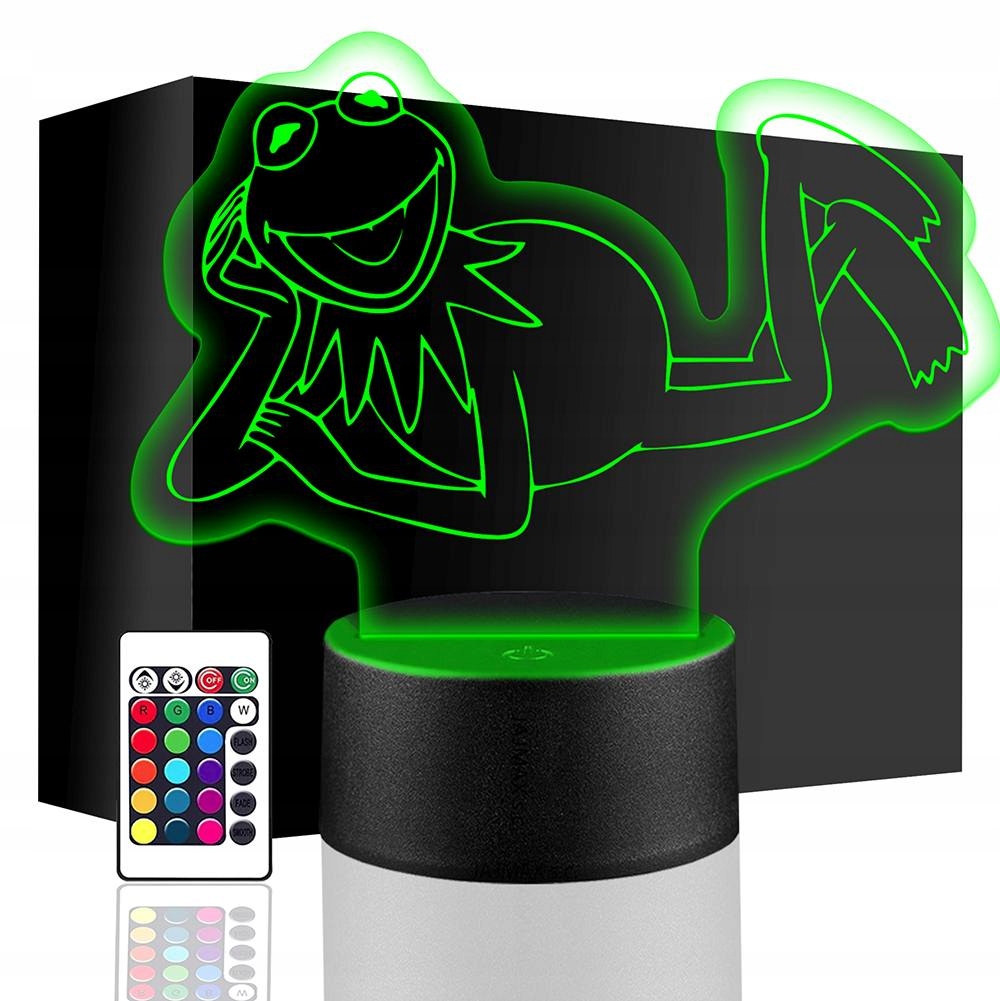 LAMPKA NOCNA KERMIT ŻABA MUPPET 3D + PILOT prezent URODZINY statuetka ...