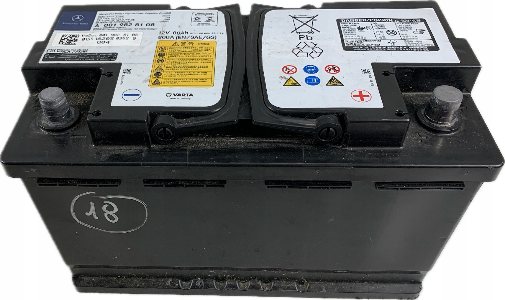 MERCEDES AKUMULATOR A0019828108 12V 80AH 800A 2018 ROK A0019828108 ...