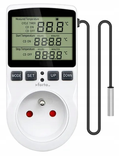 TERMOSTAT DIGITÁLNÍ REGULÁTOR TEPLOTY ZÁSUVKA 16A 250V za 342.00CZK - Allegro