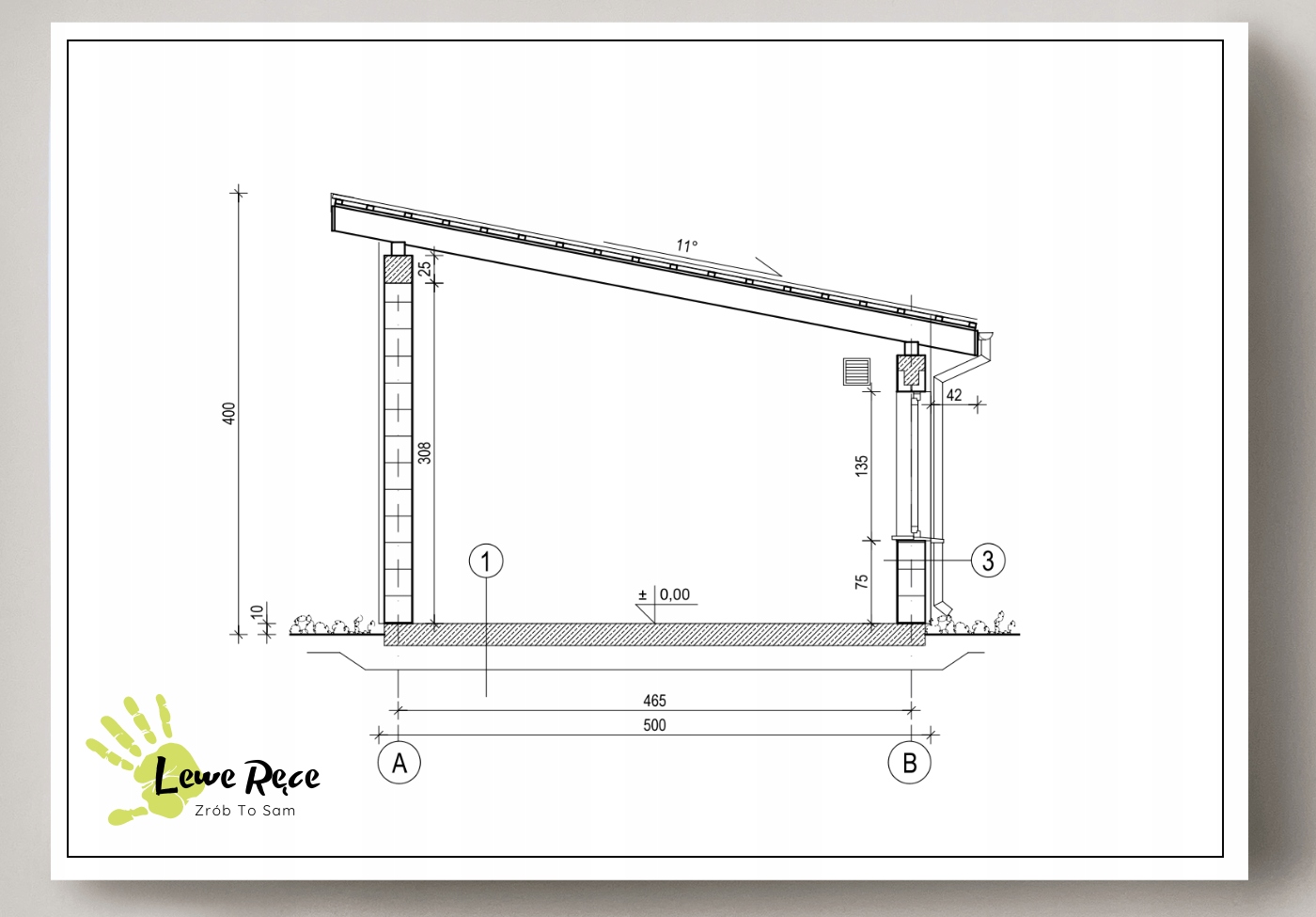 Projekt Garażu 5 x 7m, Murowany, Dach jednospadowy 13447154449 - Allegro.pl