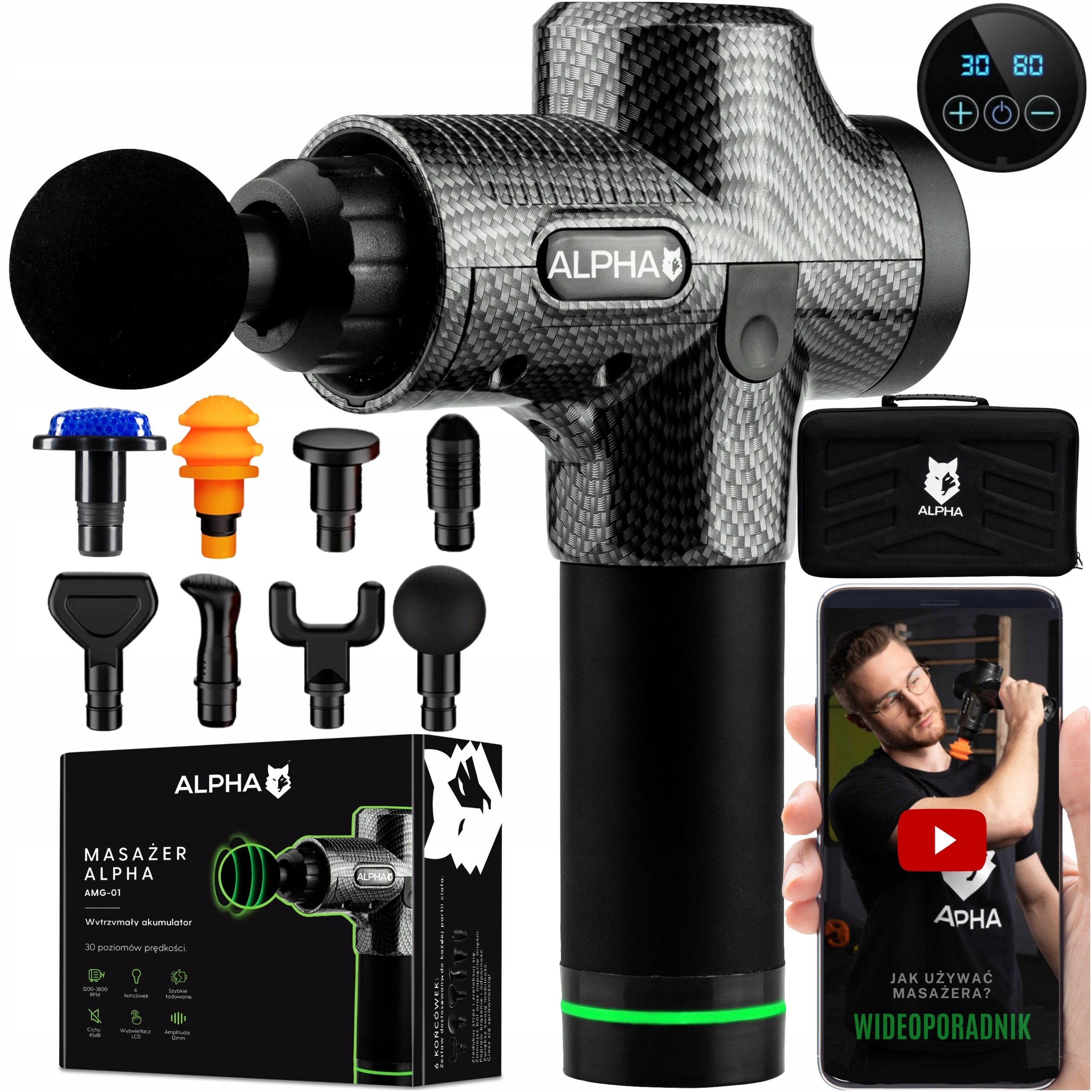 PISTOLET DO MASAŻU ALPHA MASSAGE GUN PRO - MASAŻER DO PLECÓW, STÓP I ...