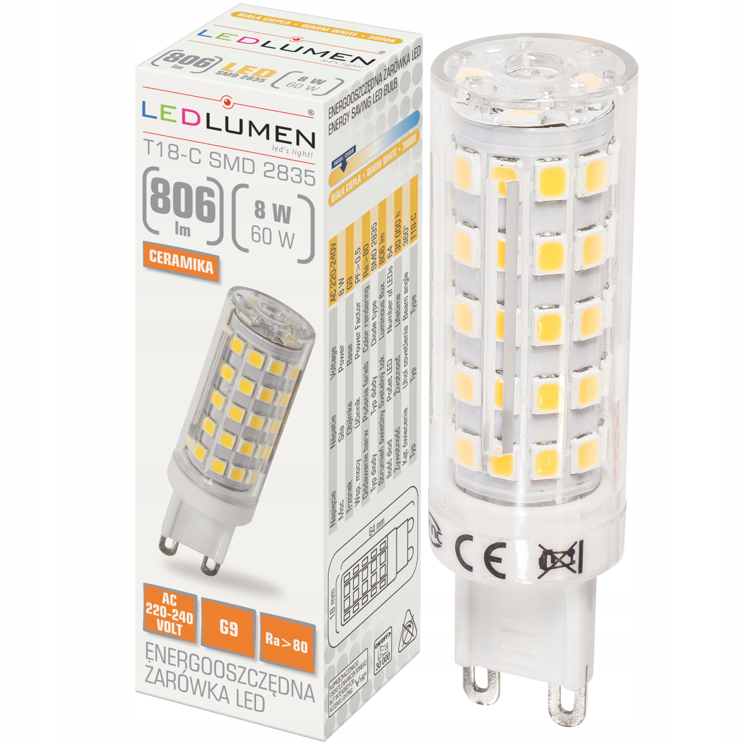 Żarówka LED G9 Mała T18 8W=60W SMD 806lm 360° Halogen Mocna ... Żarówka LED G9 Mała T18 8W=60W SMD 806lm 360° Halogen Mocna ...
