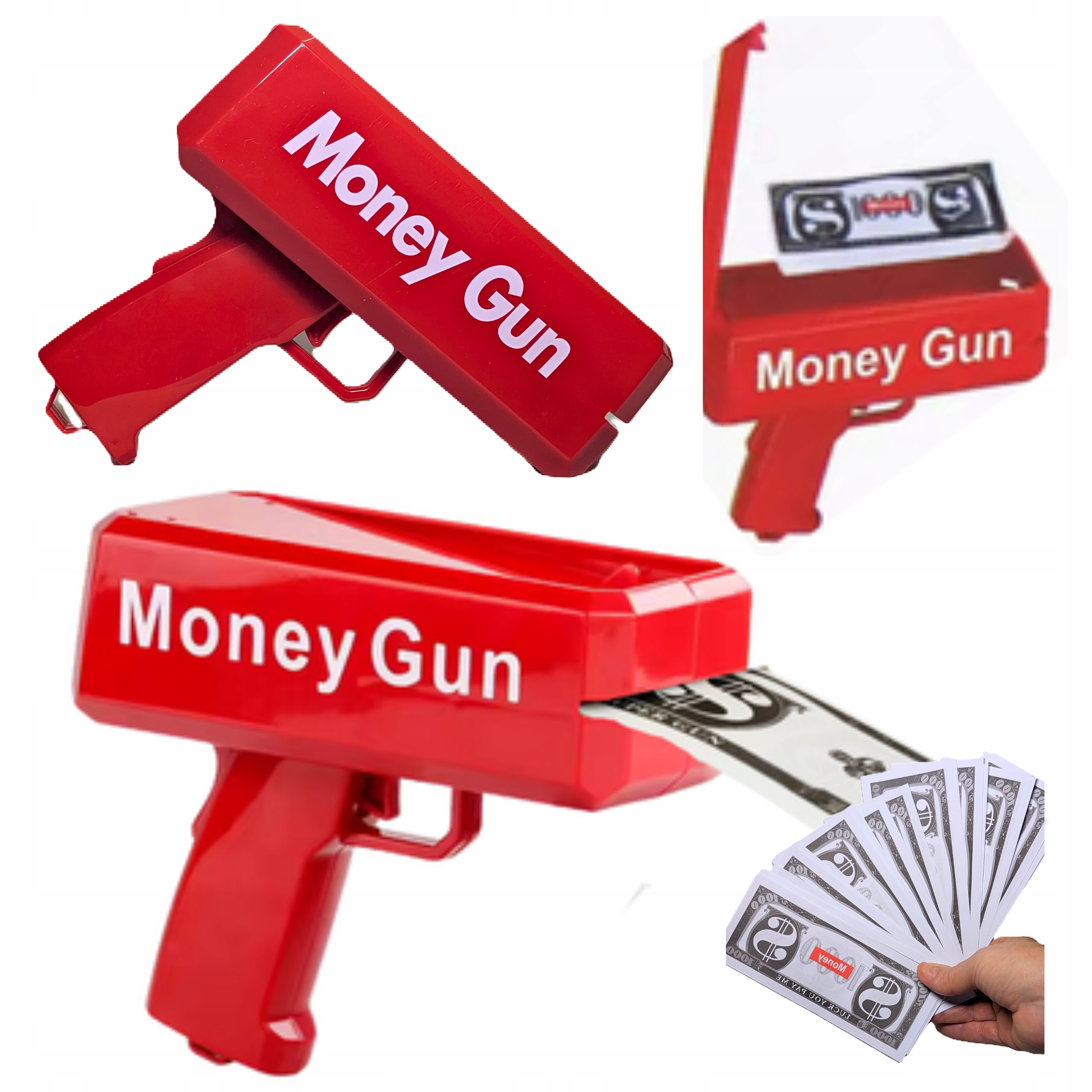 PISTOLET NA PIENIĄDZE STRZELANIE BANKNOTAMI WYRZUTNIA MONEY GUN NA ...