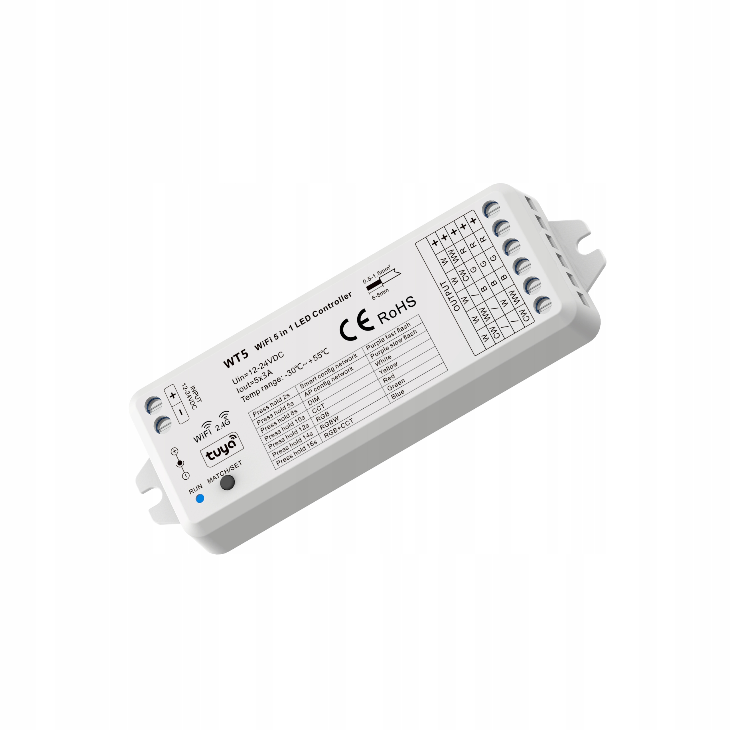 Sterownik WiFi do taśm LED RGB CCT Tuya 5 w 1 z RF Sterownik WiFi do taśm LED RGB CCT Tuya 5 w 1 z RF