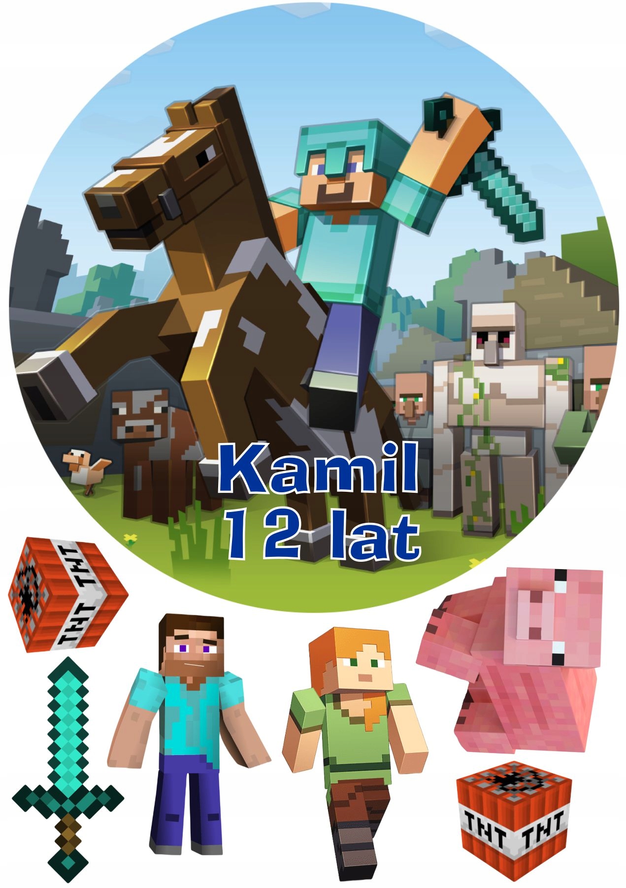 OPŁATEK na tort MINECRAFT + zestaw postaci + tekst • Cena, Opinie ...