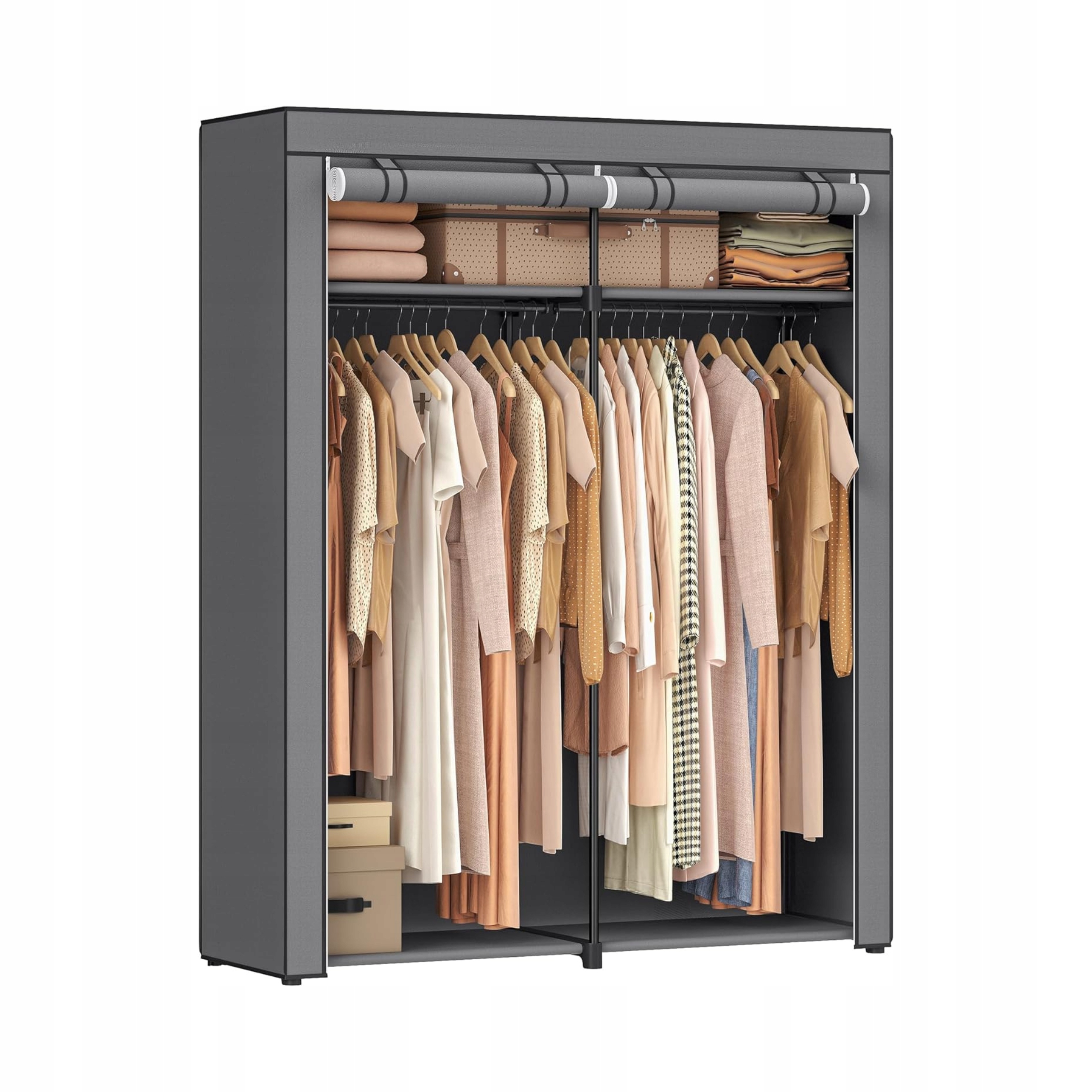 SZAFA MATERIAŁOWA TEKSTYLNA GARDEROBA SKŁADANA ORGANIZER PÓŁKI XXL ...