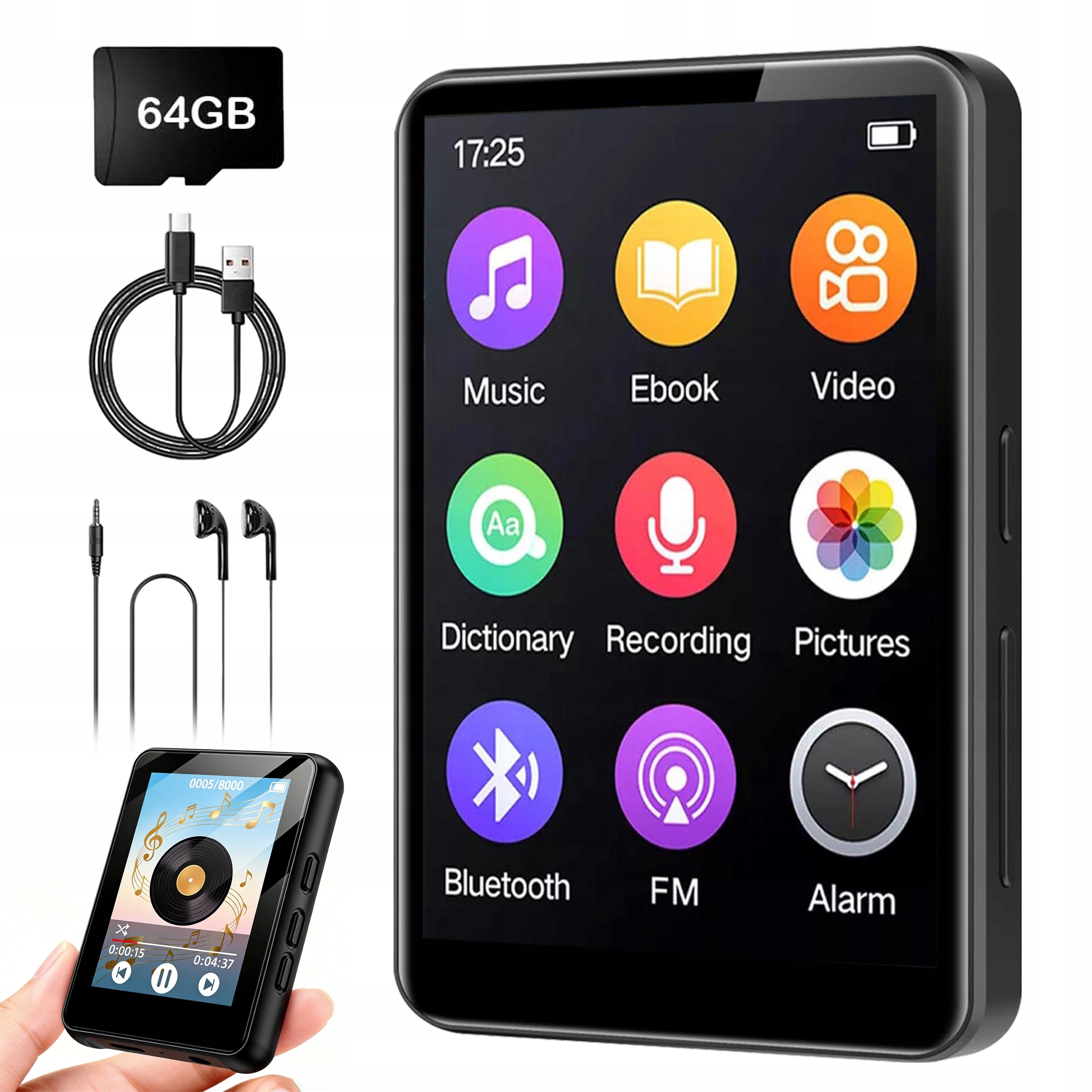 MP3 PREHRÁVAČ S BLUETOOTH, FM RÁDIOM A 64GB PAMÄŤOU, PRENOSNÝ, PODPORA ...