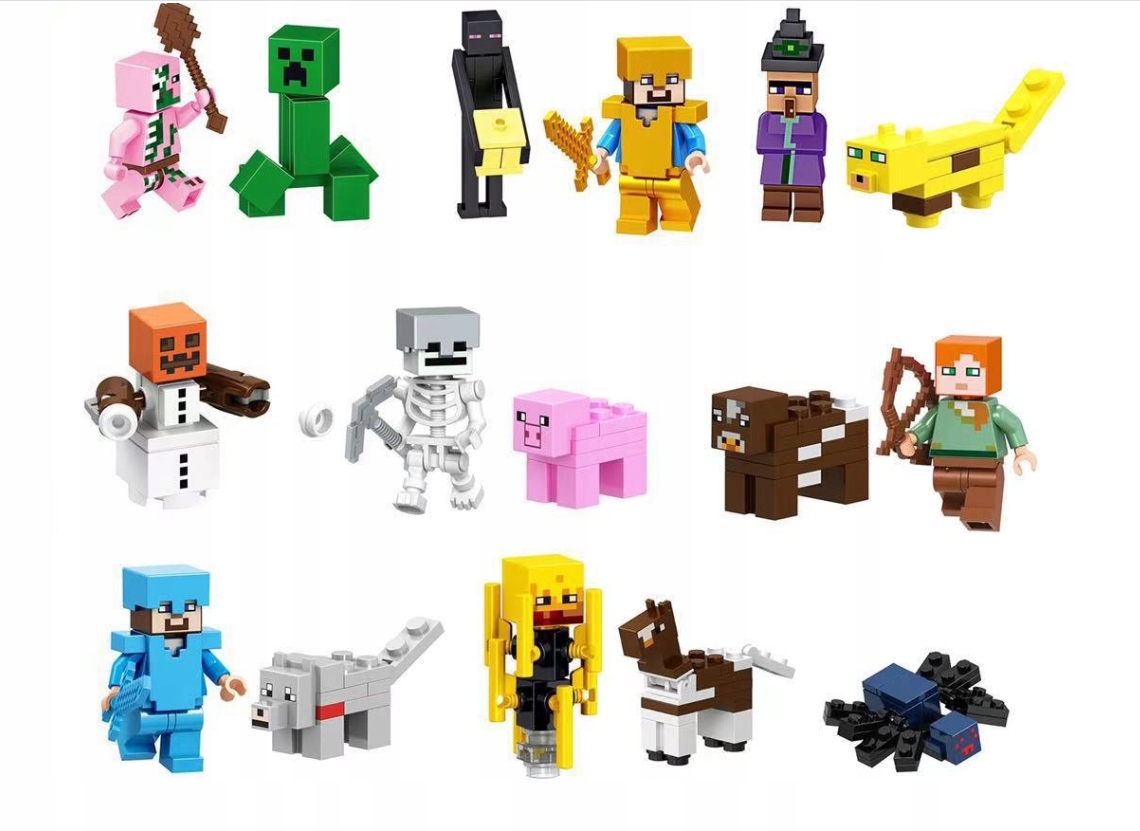 MINIFIGURKI MINECRAFT 16 SZTUK + AKCESORIA FIGURKI NOWE ZESTAW ...