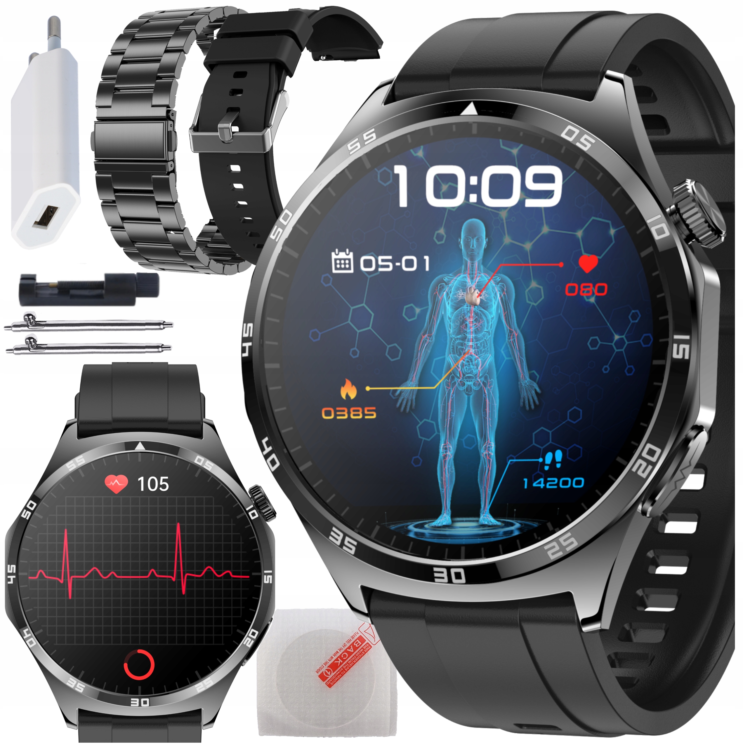 SMARTWATCH ZEGAREK EKG CIŚNIENIOMIERZ GLUKOZA SKŁAD KRWI AMOLED MENU ...