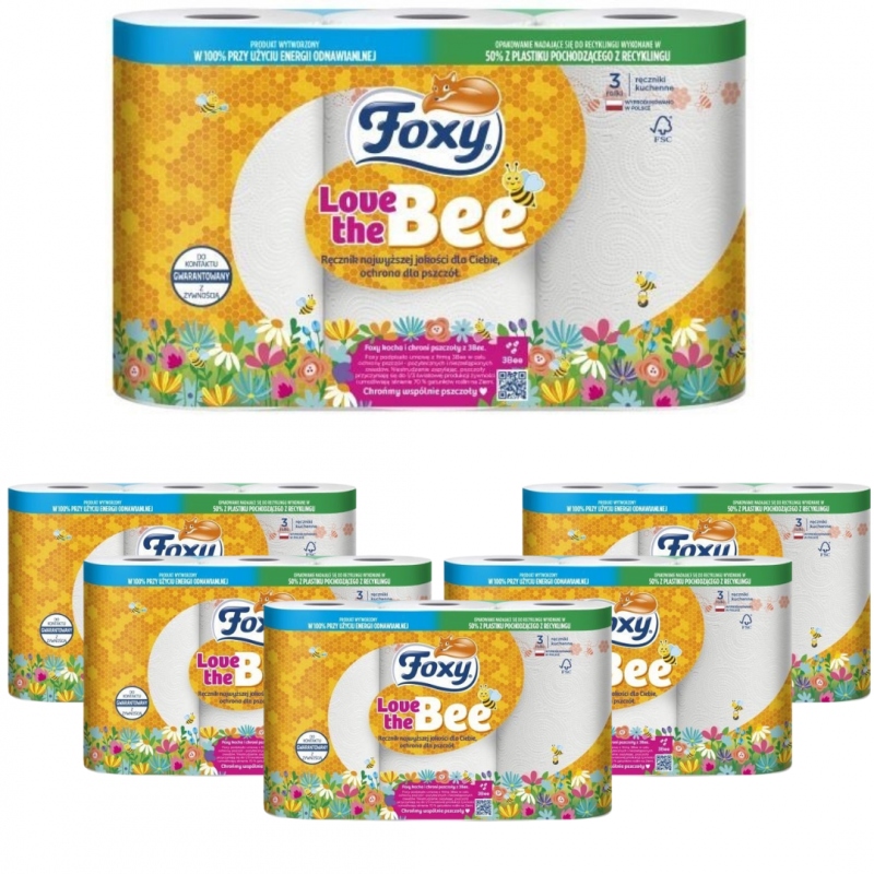 Ręczniki Papierowe Kuchenne Foxy Love the Bee (3 rolki) x 6 opakowań (5900935002030) • Cena ...
