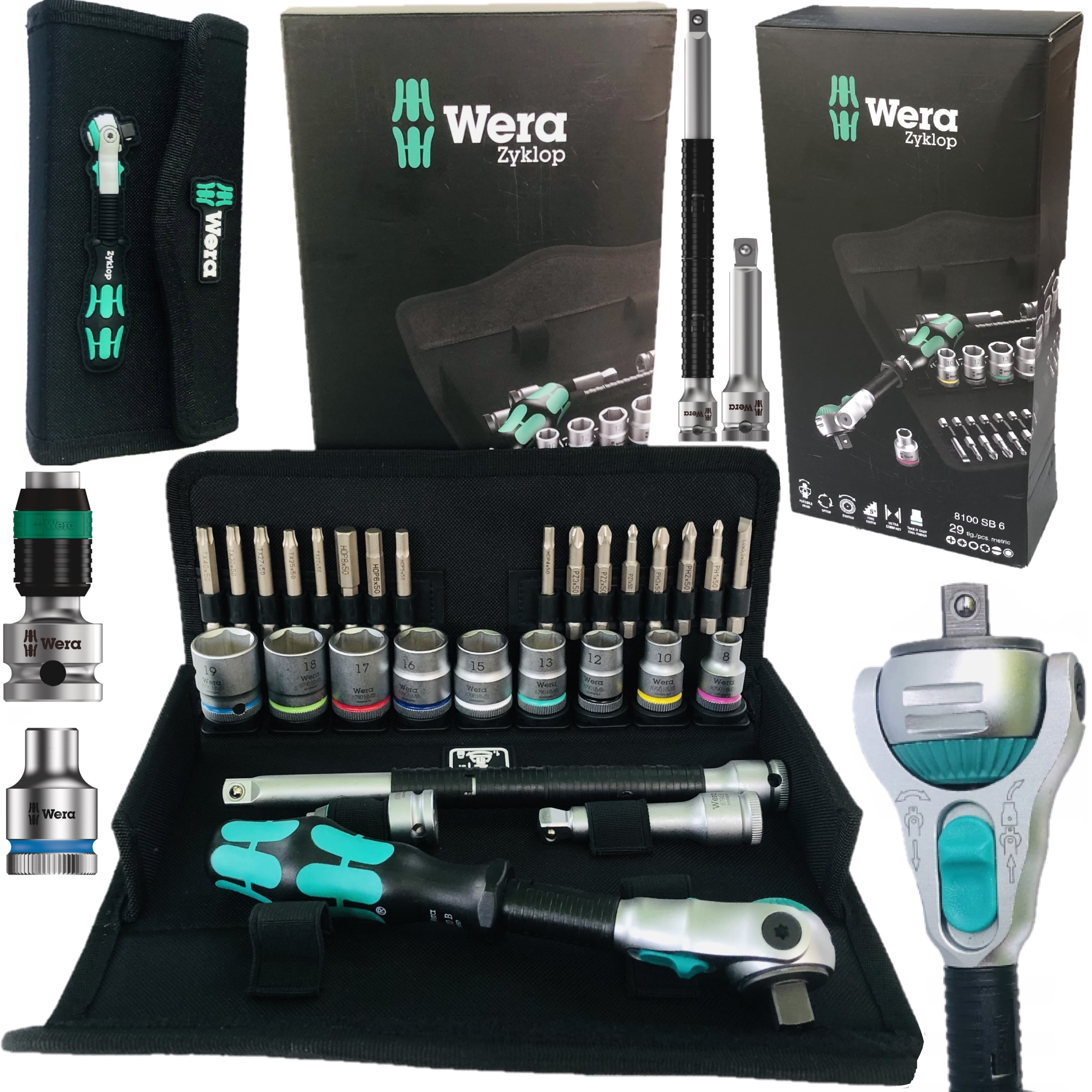 Zestaw wymiennych kluczy nasadowych Wera 8100 SB 6 Zyklop Speed 3/8 ...