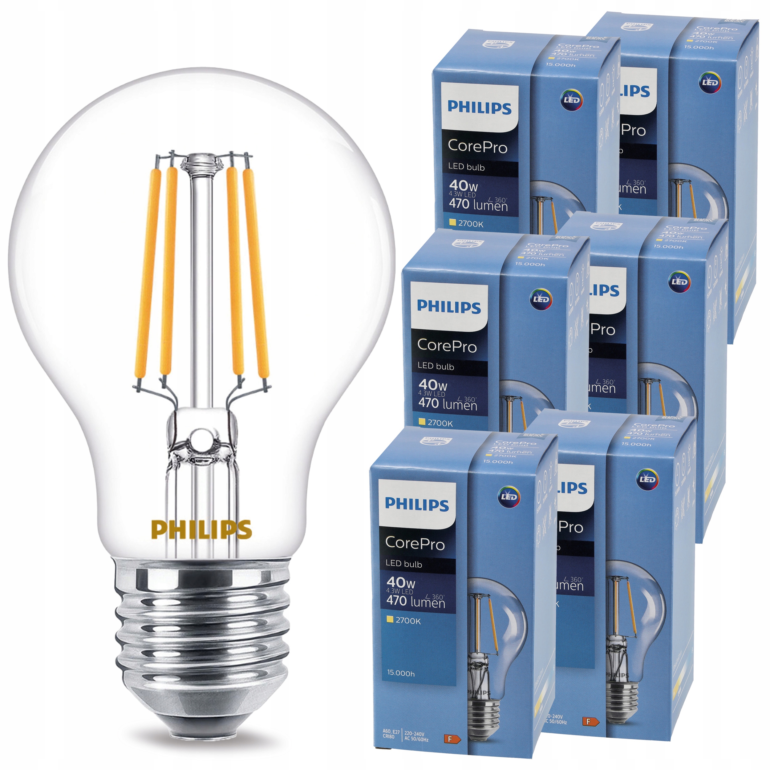 Żarówka LED E27 Filament 4.3W = 40W 470lm 2700K Ciepła Philips CorePro ...