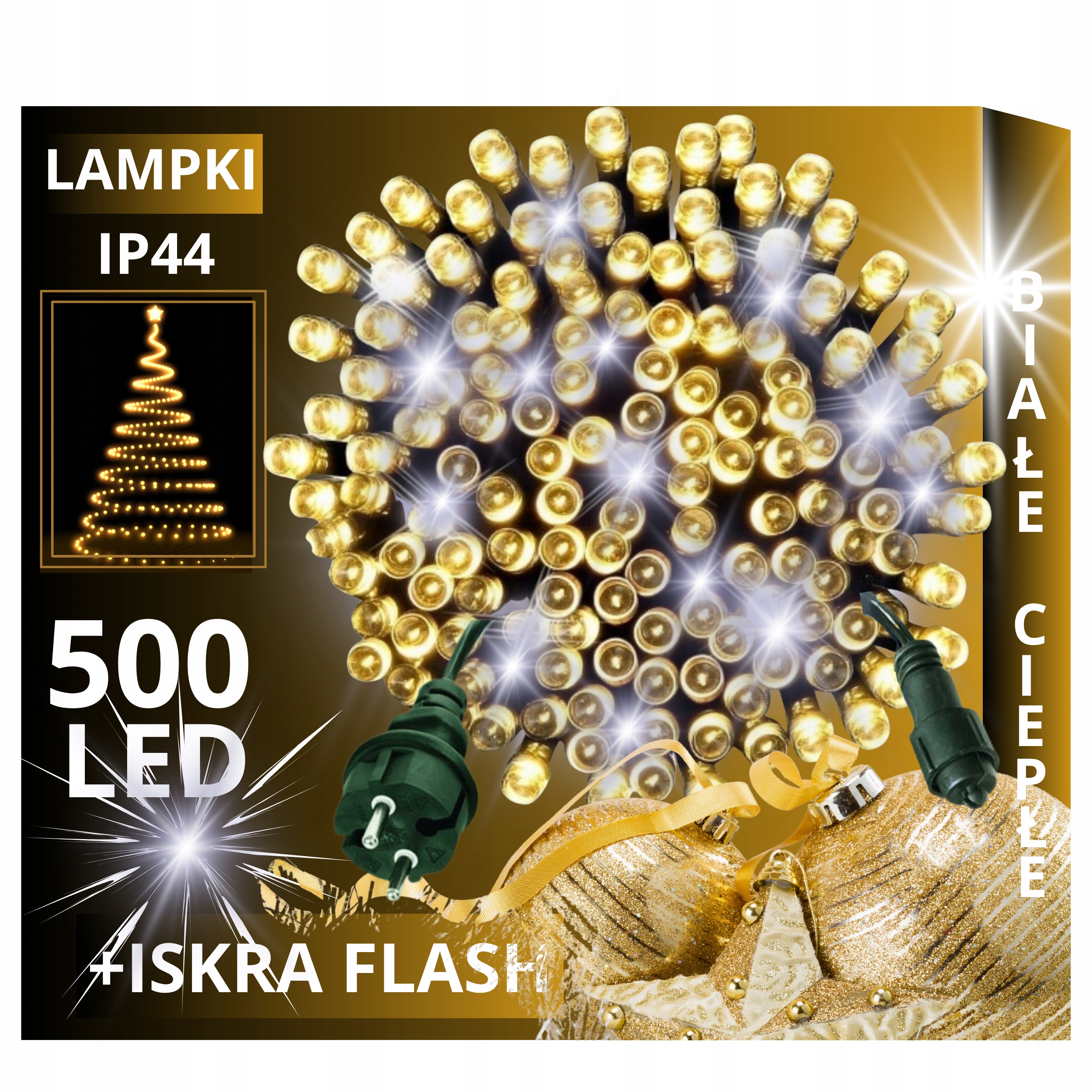 LAMPKI CHOINKOWE 500 LED STAŁE ŚWIATŁO FLASH ZEWNĘTRZNE IP44 BIAŁE ...