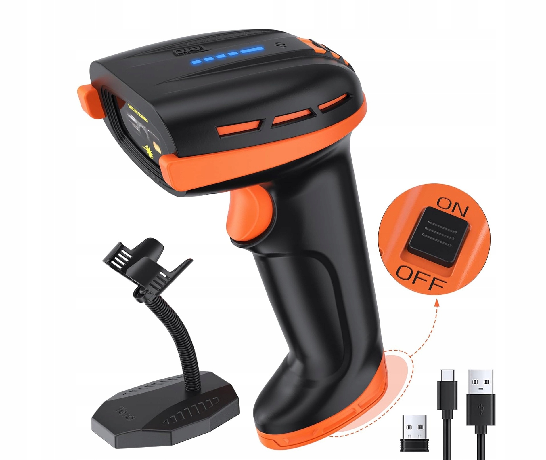 CZYTNIK SKANER KODÓW KRESKOWYCH bezprzewodowy 1D/2D + uchwyt na ścianę ...