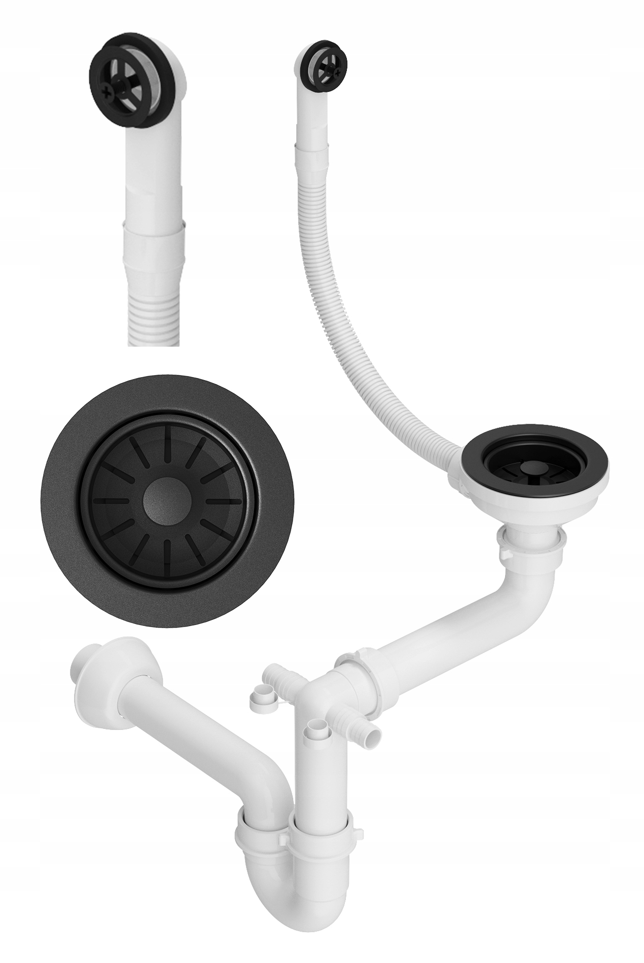 SYFON DO ZLEWU CZARNY PRZYŚCIENNY MANUALNY ZLEWOZMYWAKOWY 1KOMORA G ...