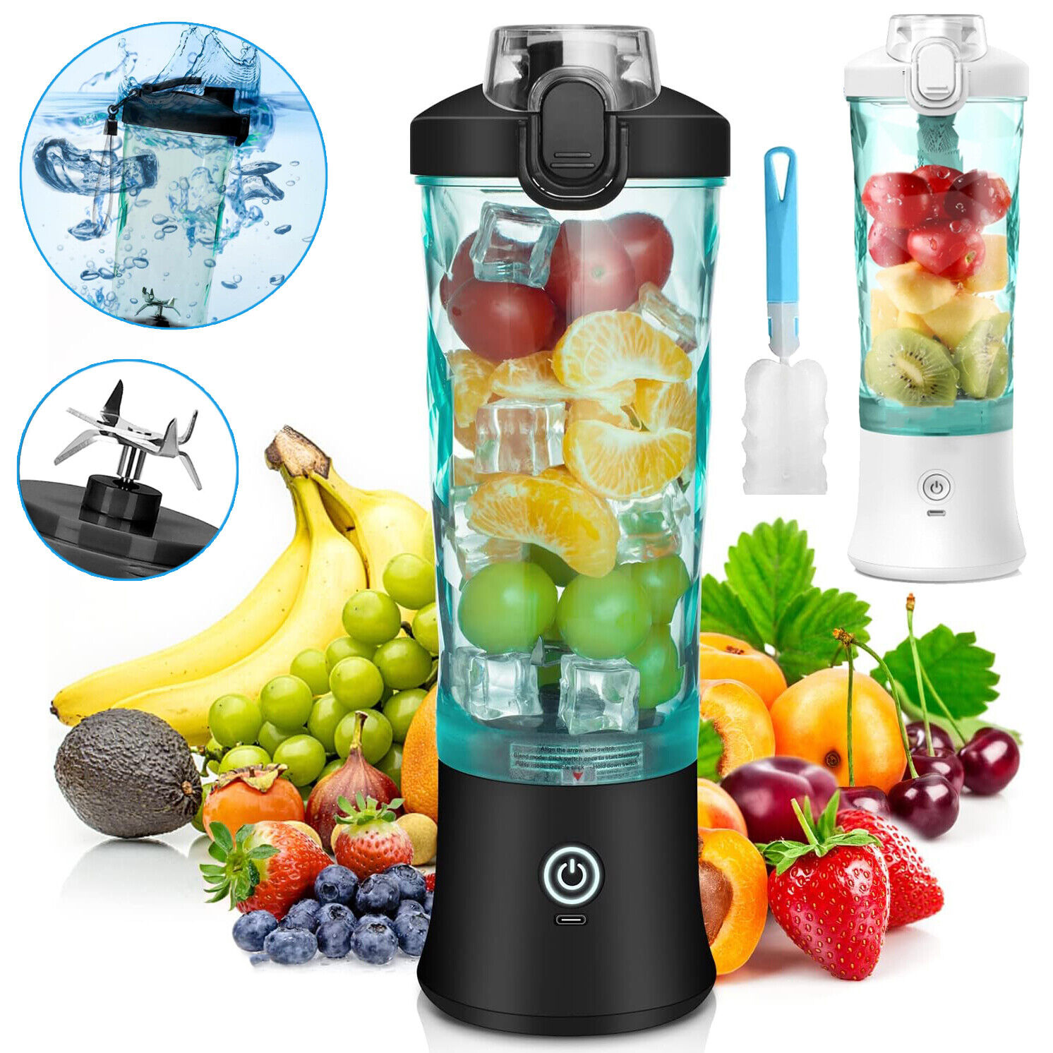 PRZENOŚNY BLENDER 600ML MINI BLENDER USB Z PĘDZLEM, SOKOWIRÓWKA ...