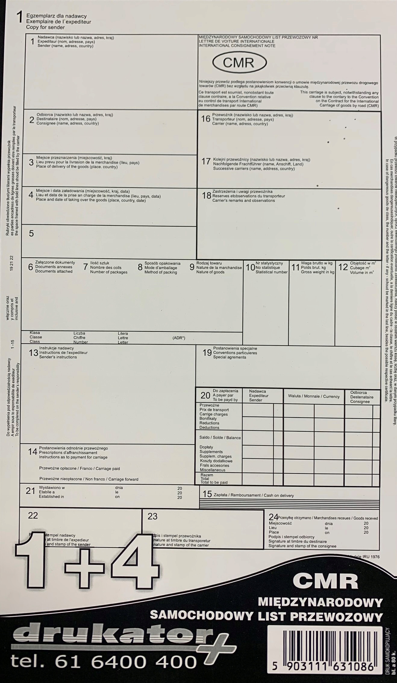 CMR międzynarodowy list przewozowy A4 1+4 Drukator Plus (CMR1+4) • Cena ...
