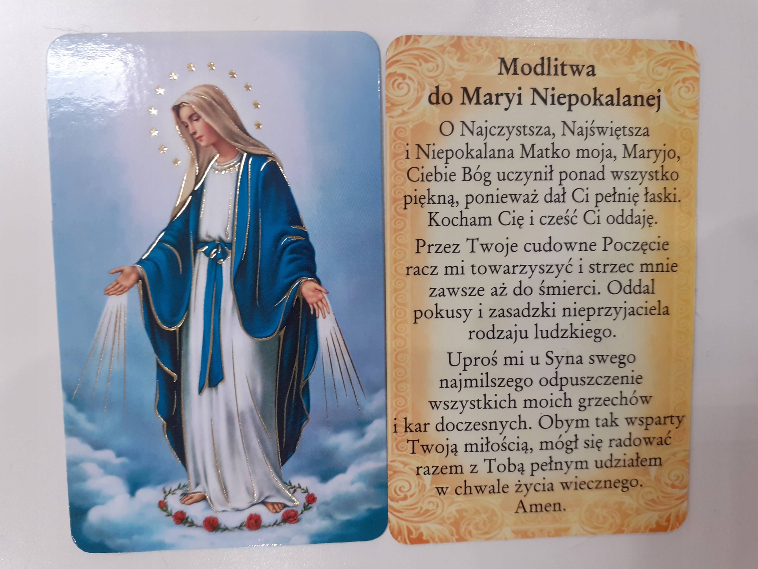 5szt. Maryja Niepokalana obrazek z modlitwą 8x5cm • Cena, Opinie ...