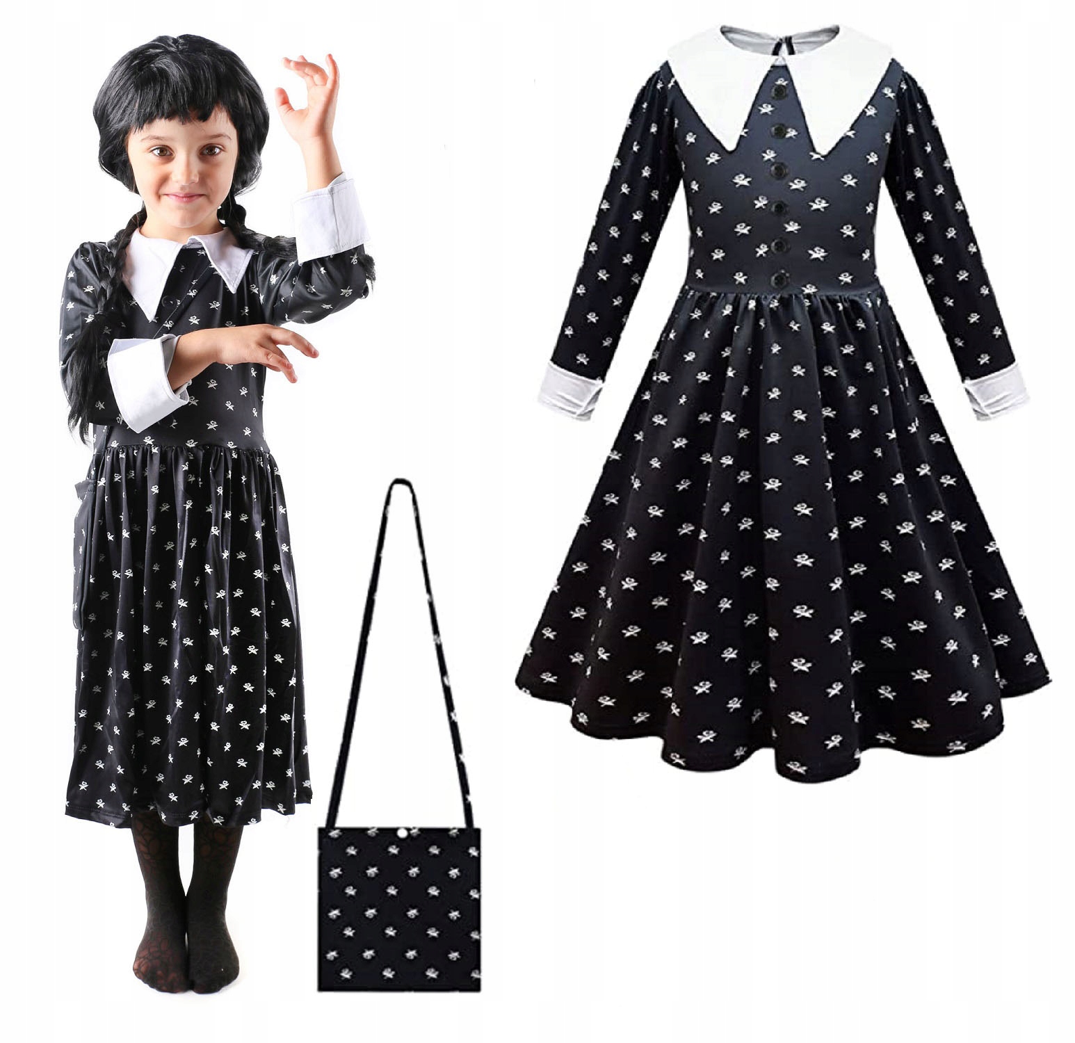 KOSTÝM ŠATY WEDNESDAY ADDAMS MUNDUREK 140 - Allegro