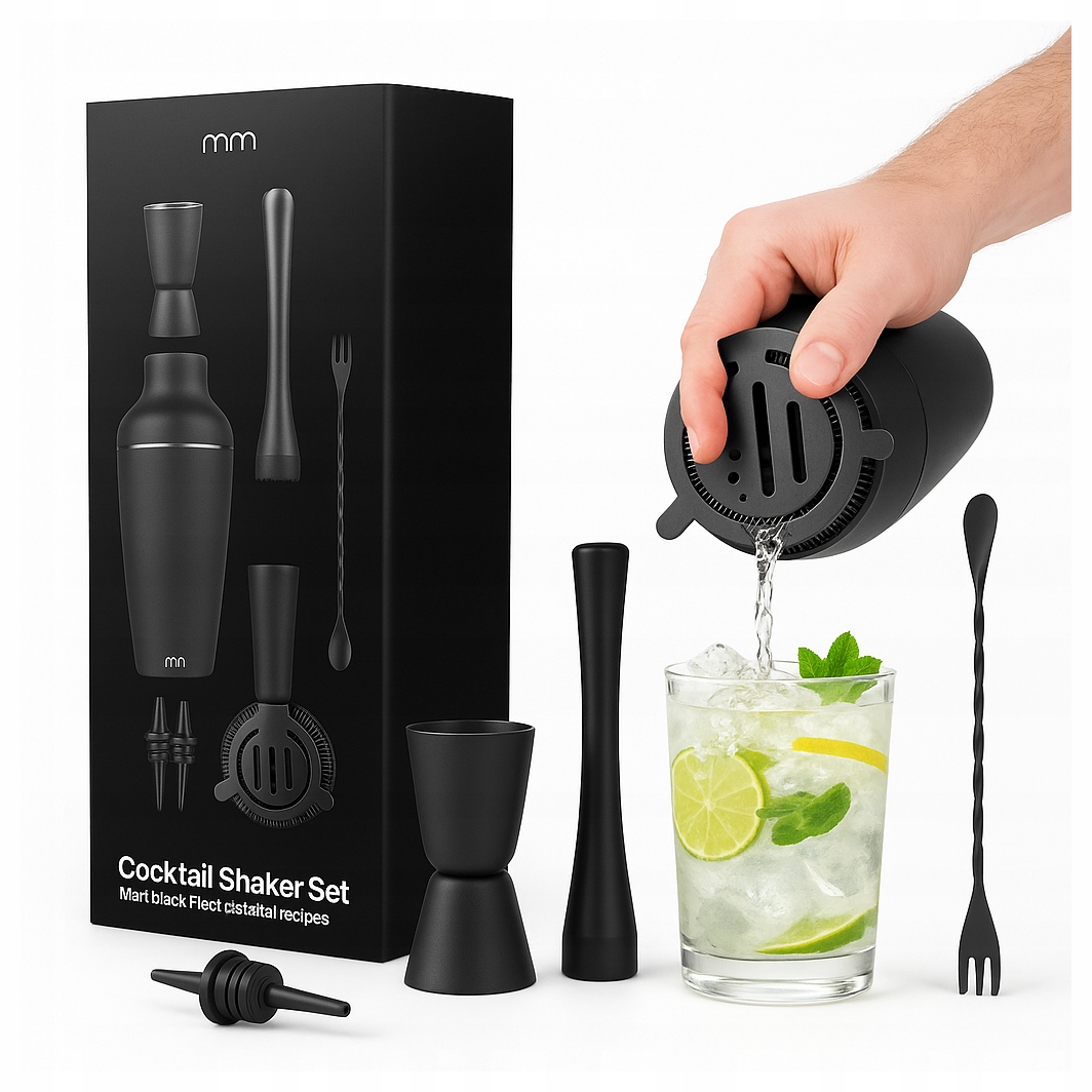 Zestaw Barmański do Drinków Shaker 700ml. Czarny PREZENT Barmana ...
