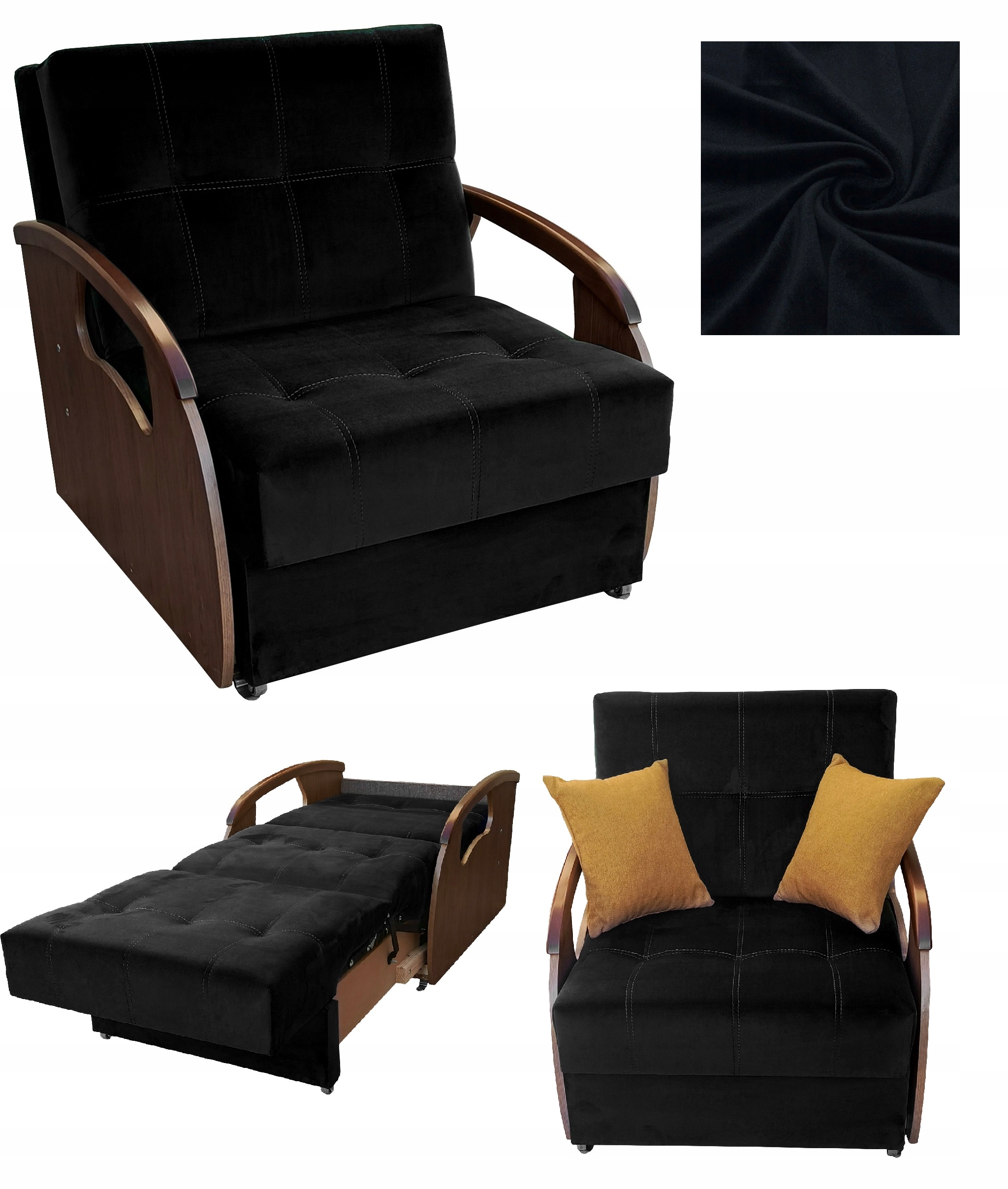 Amerykanka Fotel Rozkładany Sofa Kanapa do Spania Mała PIK czarny ...