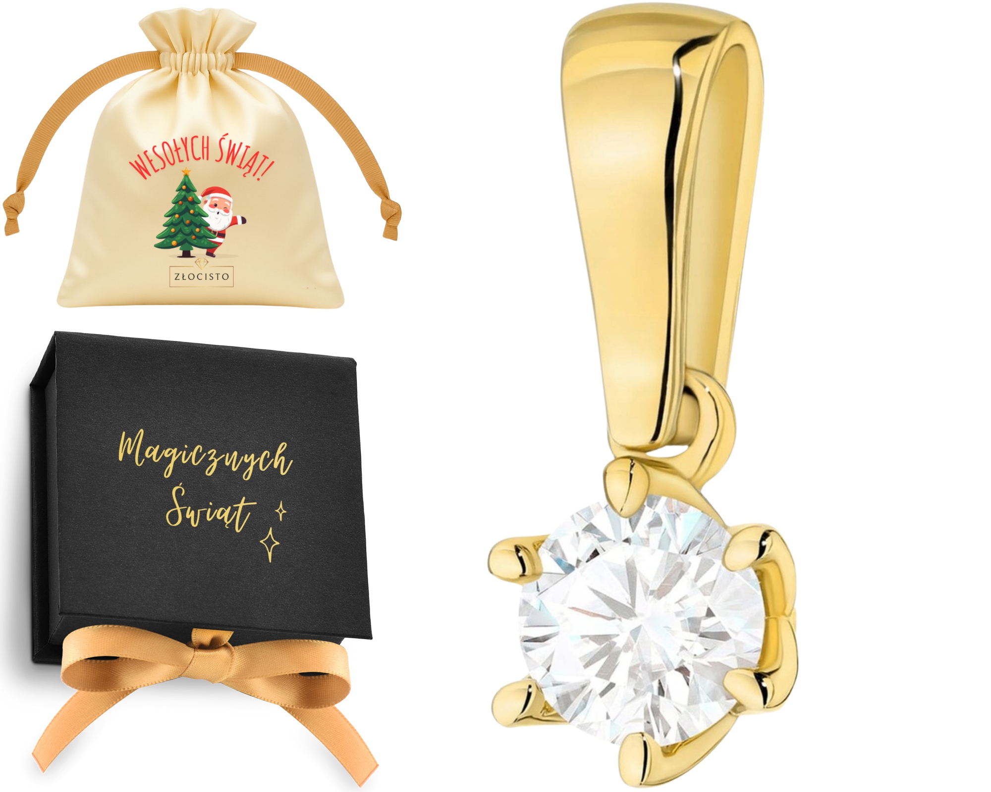 ZŁOTA ZAWIESZKA DIAMENTY LAB-GROWN BIŻUTERIA PREMIUM SZLACHETNA ...