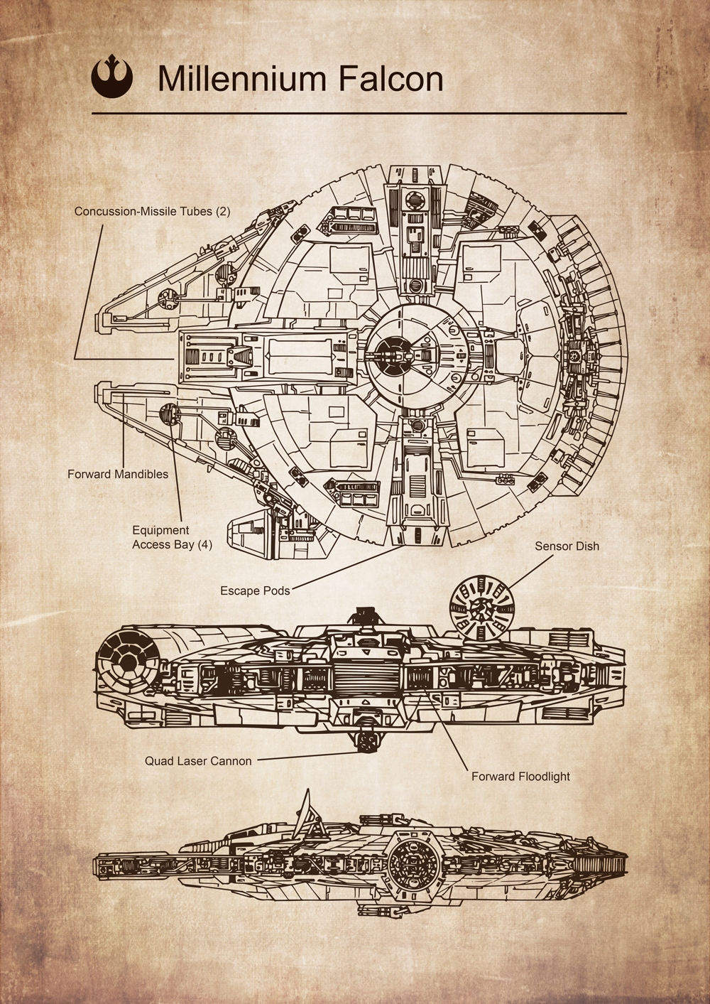 Plakát Star Wars Sokol Millennium Falcon Schéma za 367 Kč - Allegro