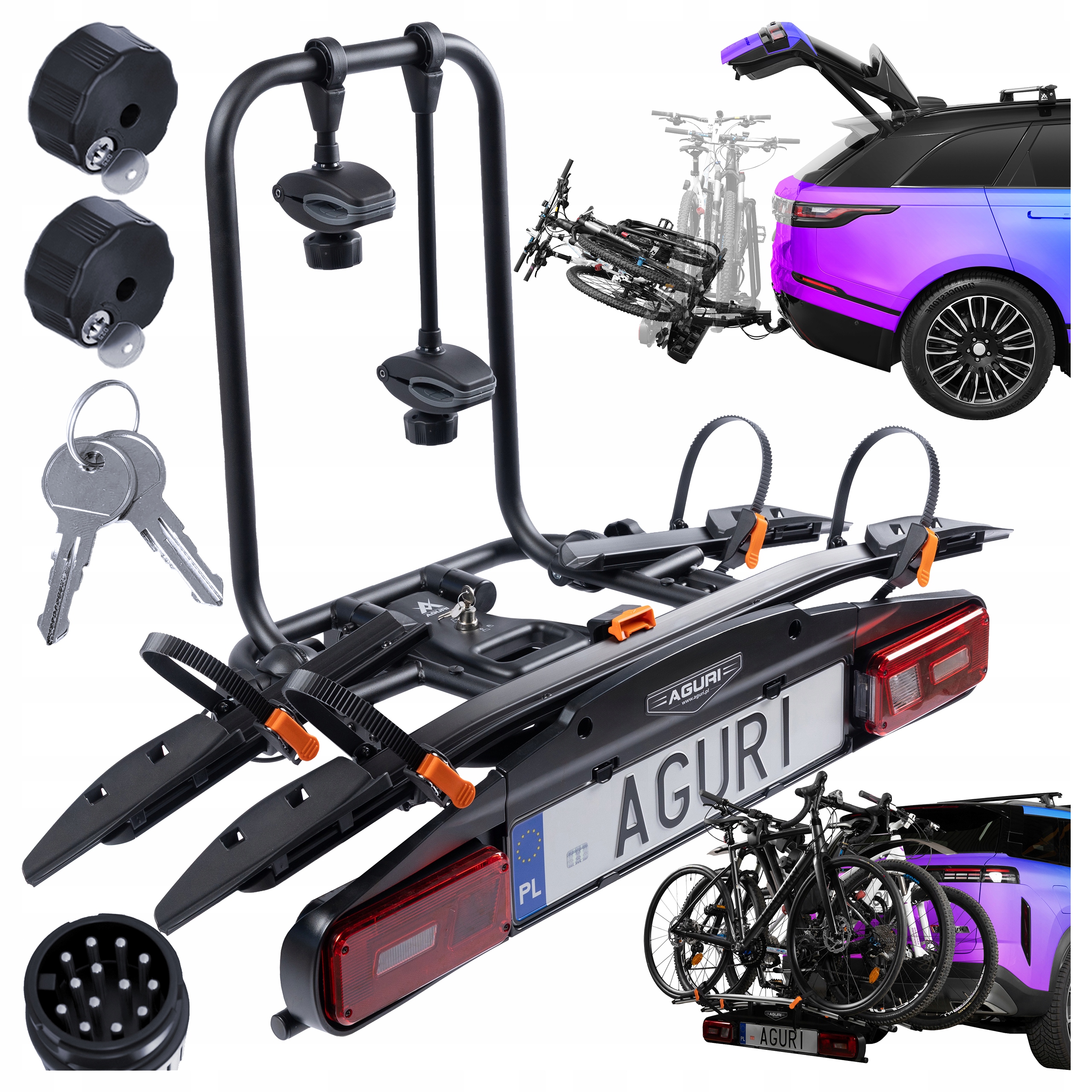 BAGAŻNIK NA ROWERY ELEKTRYCZNE NA HAK 2 ROWERY AGURI ACTIVE BIKE PRO - 60KG 5900768530014 za ...