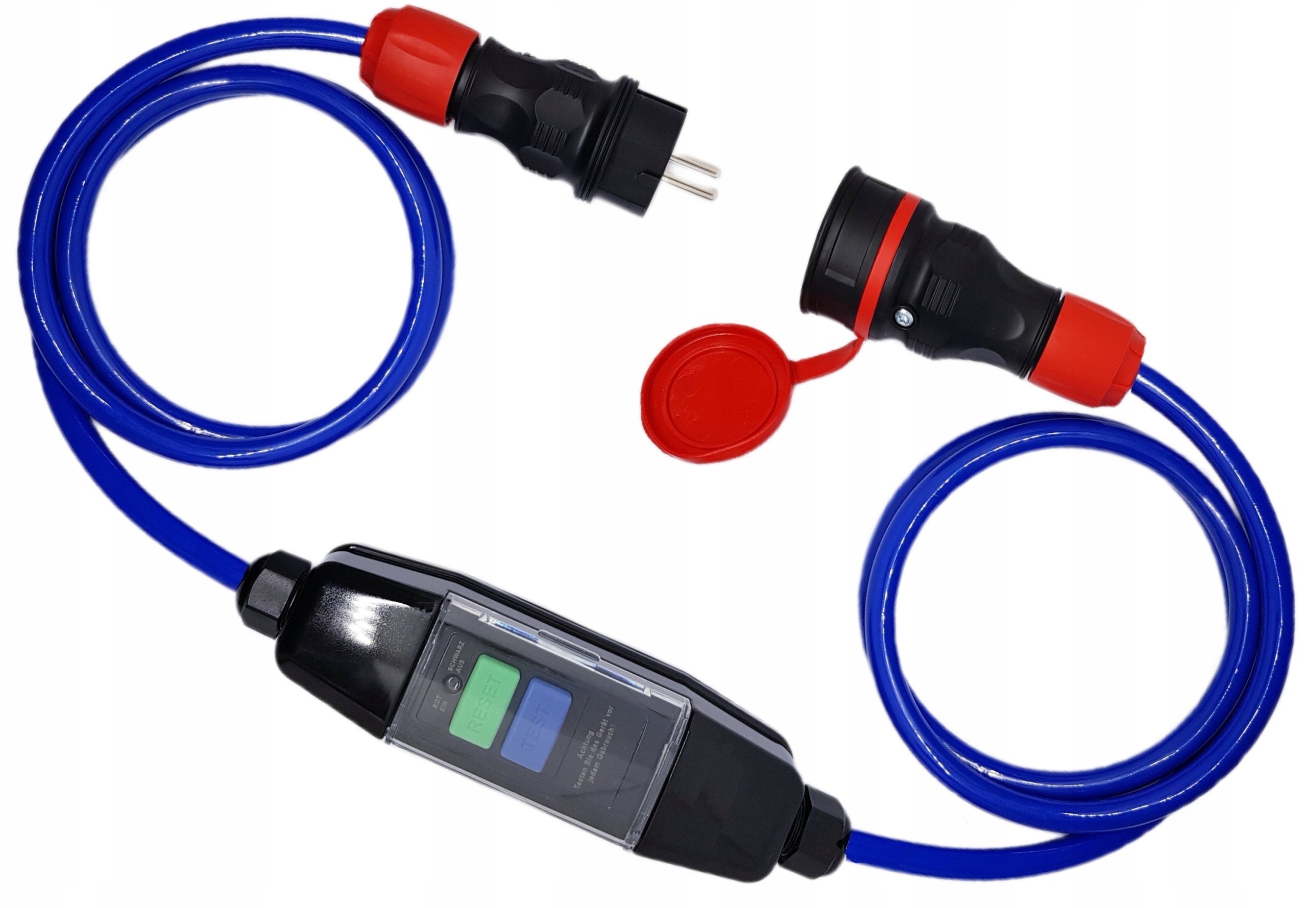 ADAPTER Przedłużacz 3m, Wyłącznik PRCD IP54 16A 230V, Poliuretan 3x2 ...