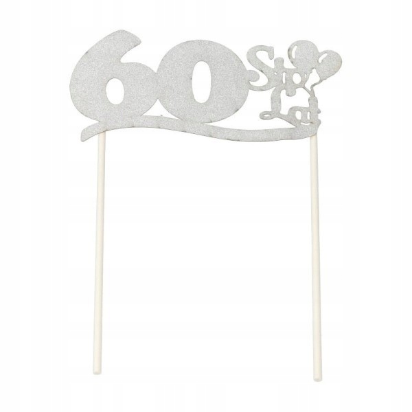 Topper na TORT 60 urodziny - srebrny brokat (5904610117262) • Cena, Opinie • Balony 13420598856 ...