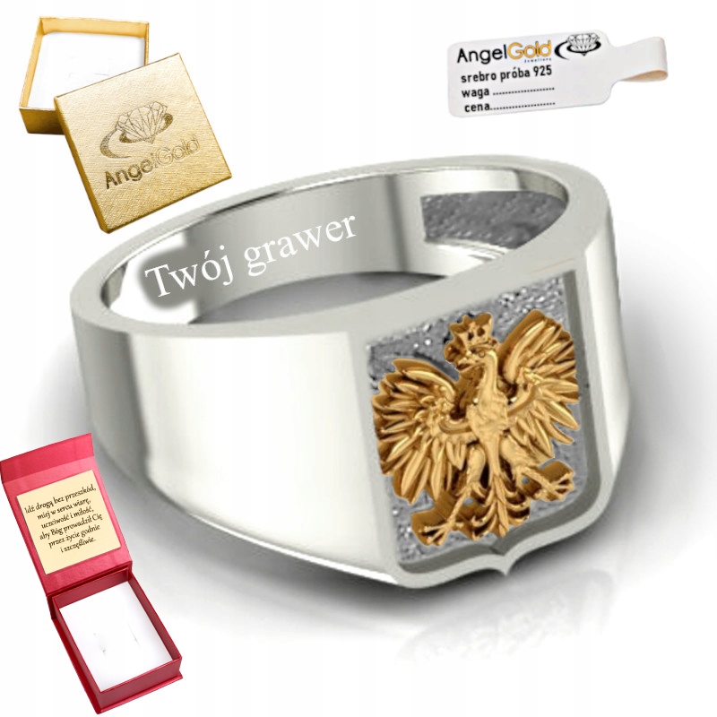 PRSTEN S VLASTENECKÝM ORLEM STŘÍBRO 925 POZLACENÝ za 1778.00CZK - Allegro